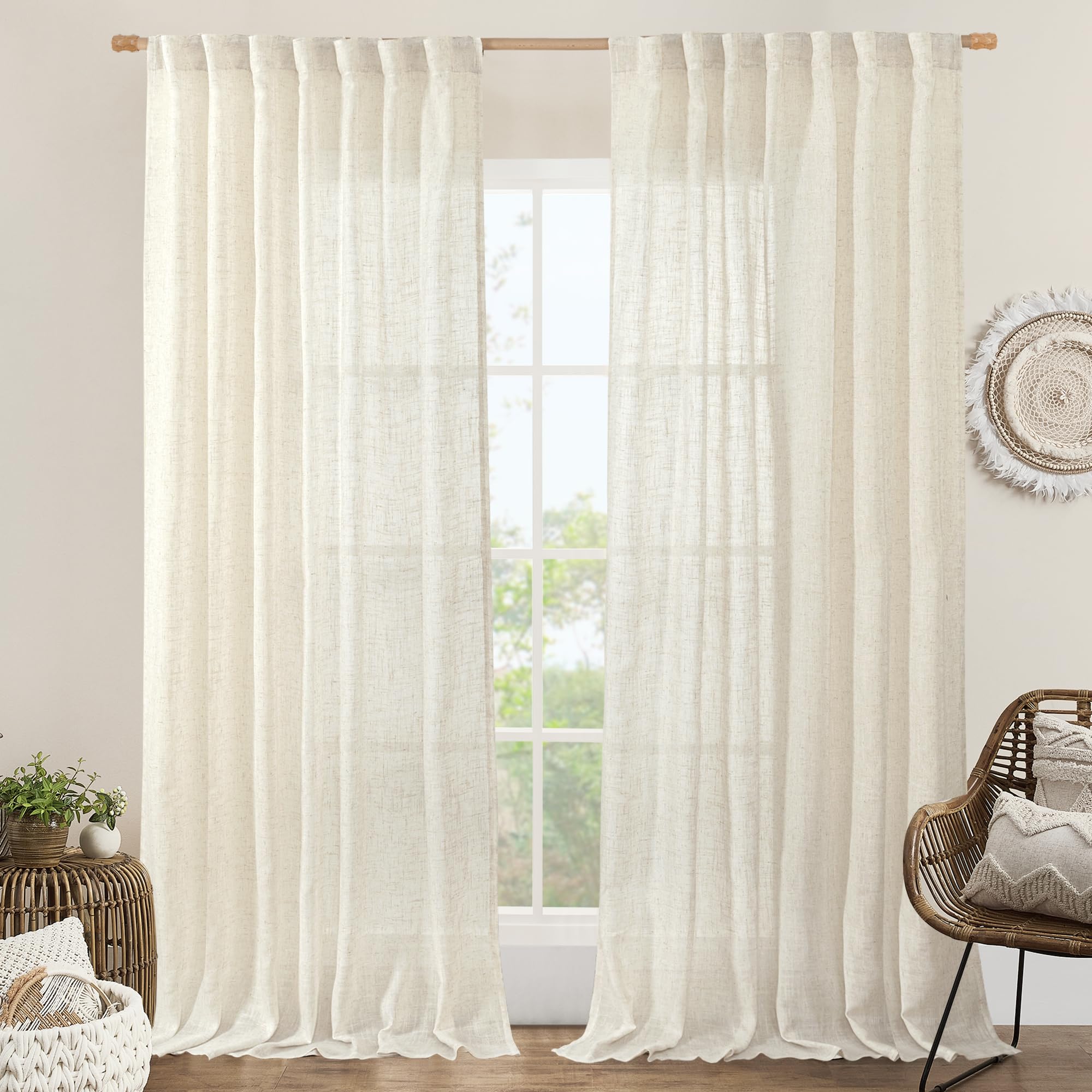 Amazon.com: LAMIT Extra Wide Linen Curtains for Bedroom, Natural Cream ...