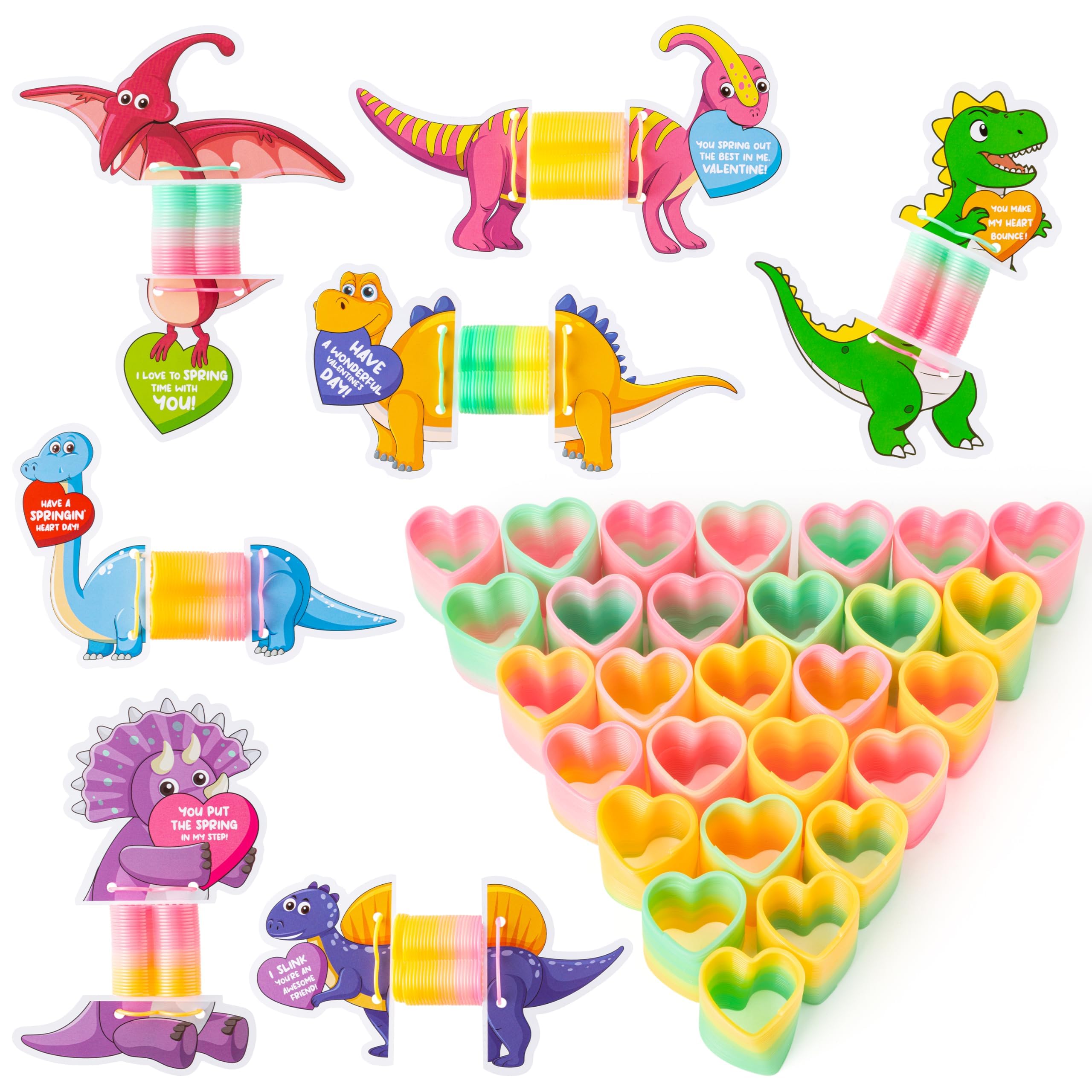 Amazon.com: ANGOLIO 56 Valentine's Day Dinosaur Cards with Rainbow ...