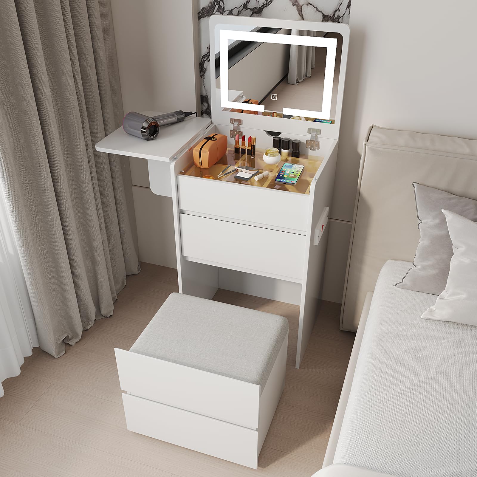 Amazon.com: IKuinen Compact Vanity Desk with Mirror and Lights, Small ...