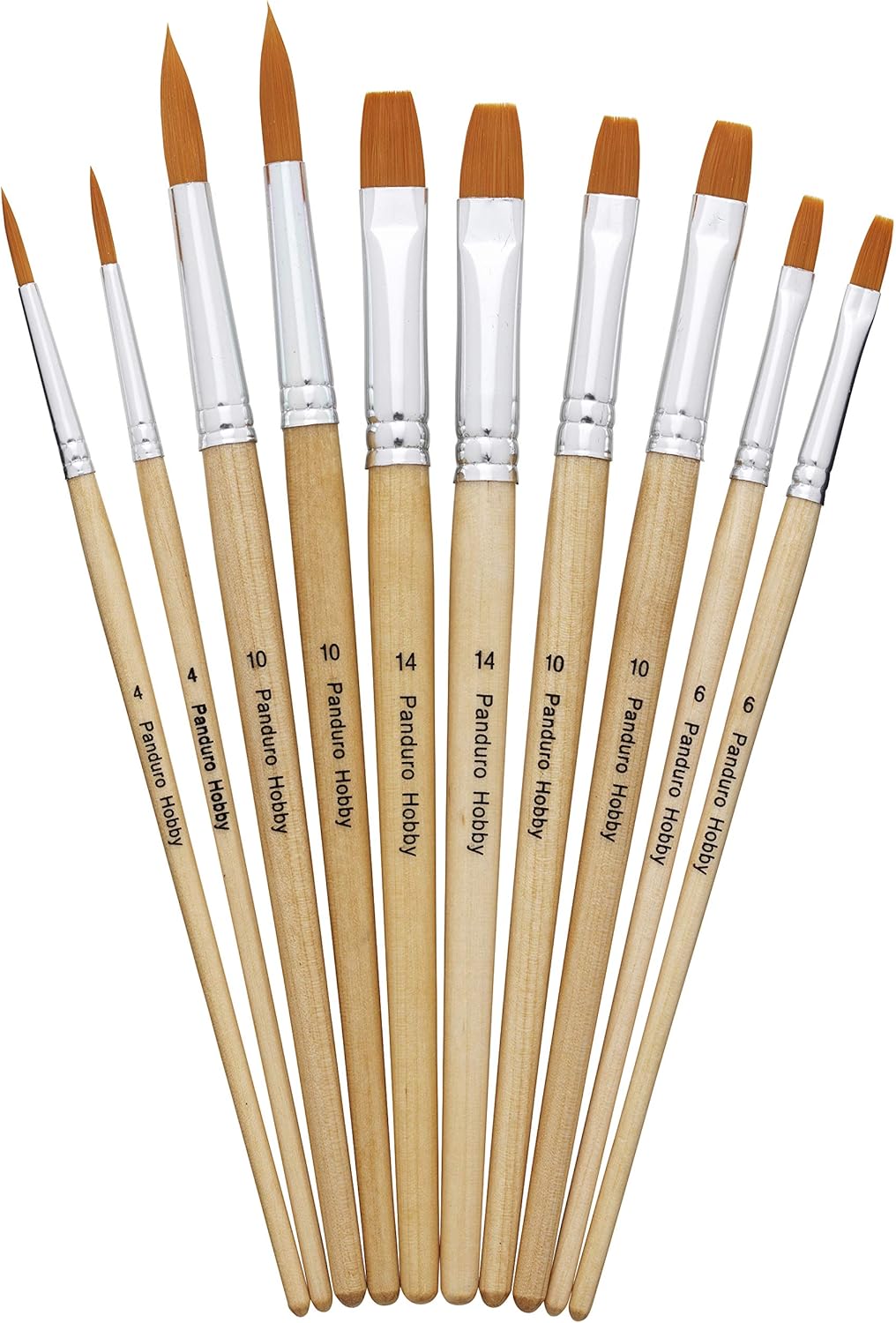 Panduro Pinselset Basic mit Holzgriff - 10er Set - rund, dünn und flach ...
