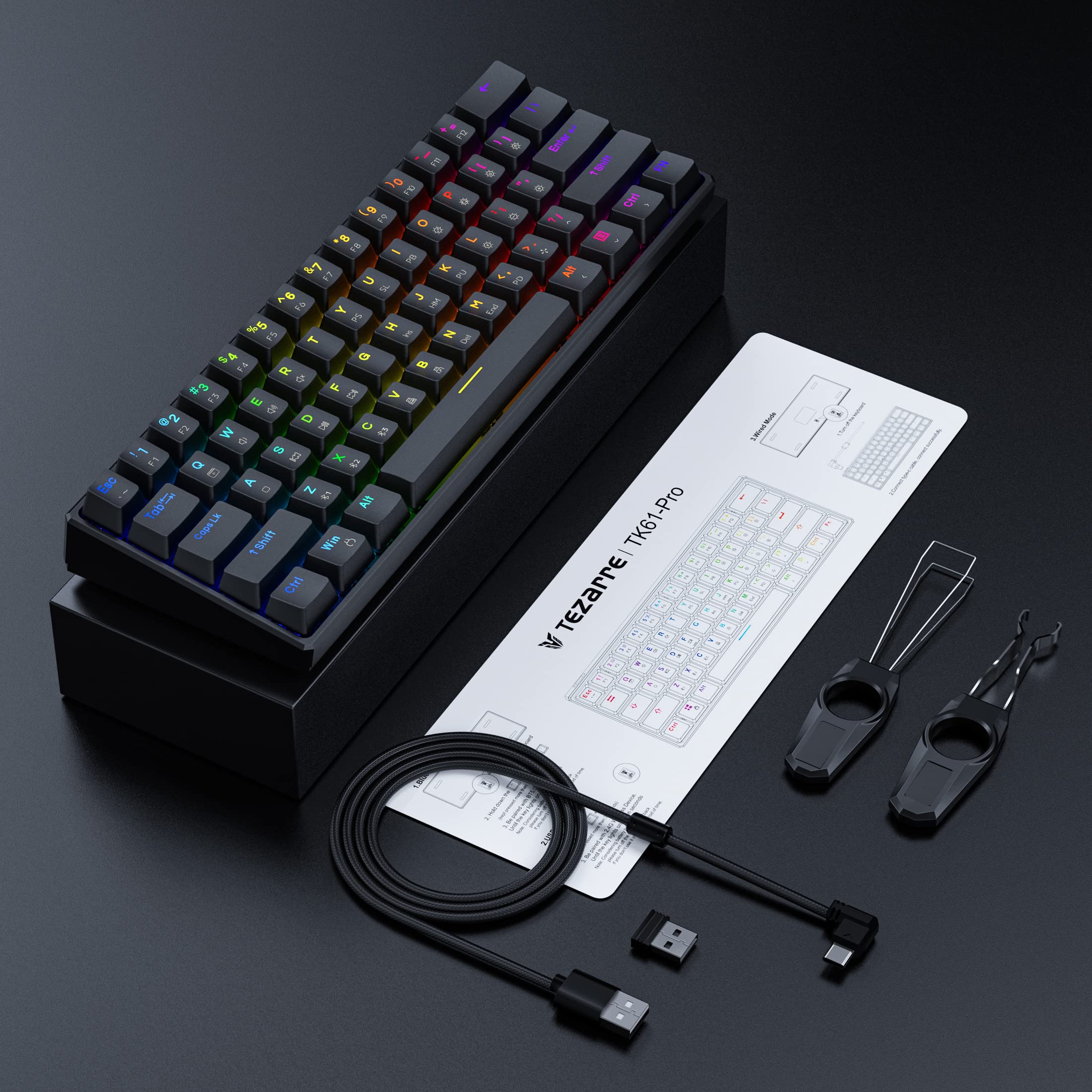 Buy Tezarre TK61Pro Bluetooth/2.4G/USB 60% Mechanical Gaming Keyboard ...