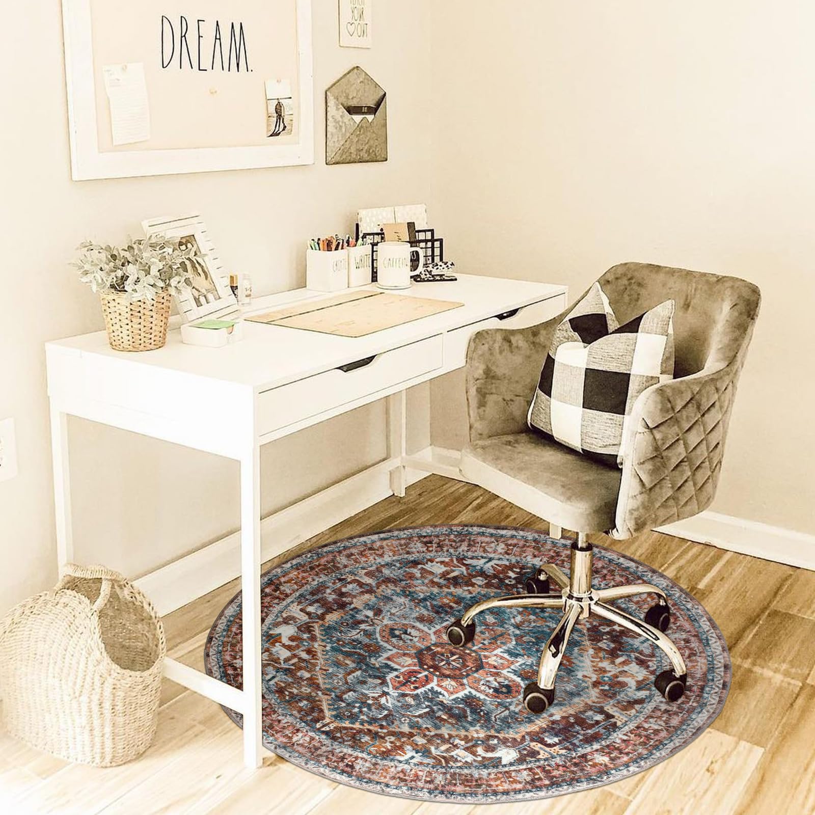KOZYFLY Washable Round Rugs 3Ft Brown Boho Small Entryway Rug Indoor ...