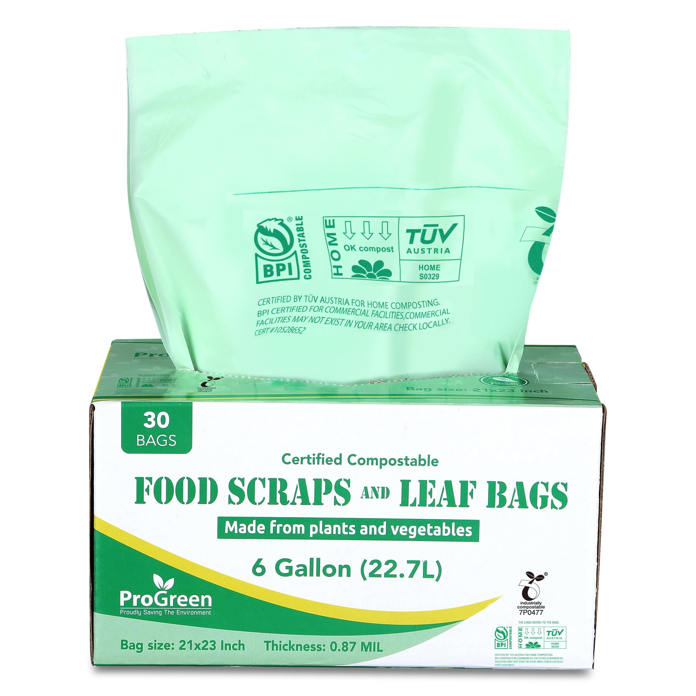 Amazon.com: ProGreen Compostable Bags 6 Gallon, Extra Thick 0.87 Mil ...
