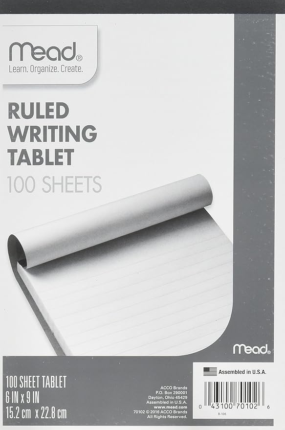 Mead Ruled Writing Tablet 6"X9"-100 Sheets : Amazon.fr: Fournitures de ...