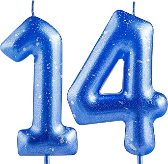 Amazon.com: Hongplus Blue Number 14 Candles, 14th Birthday Cake Topper ...