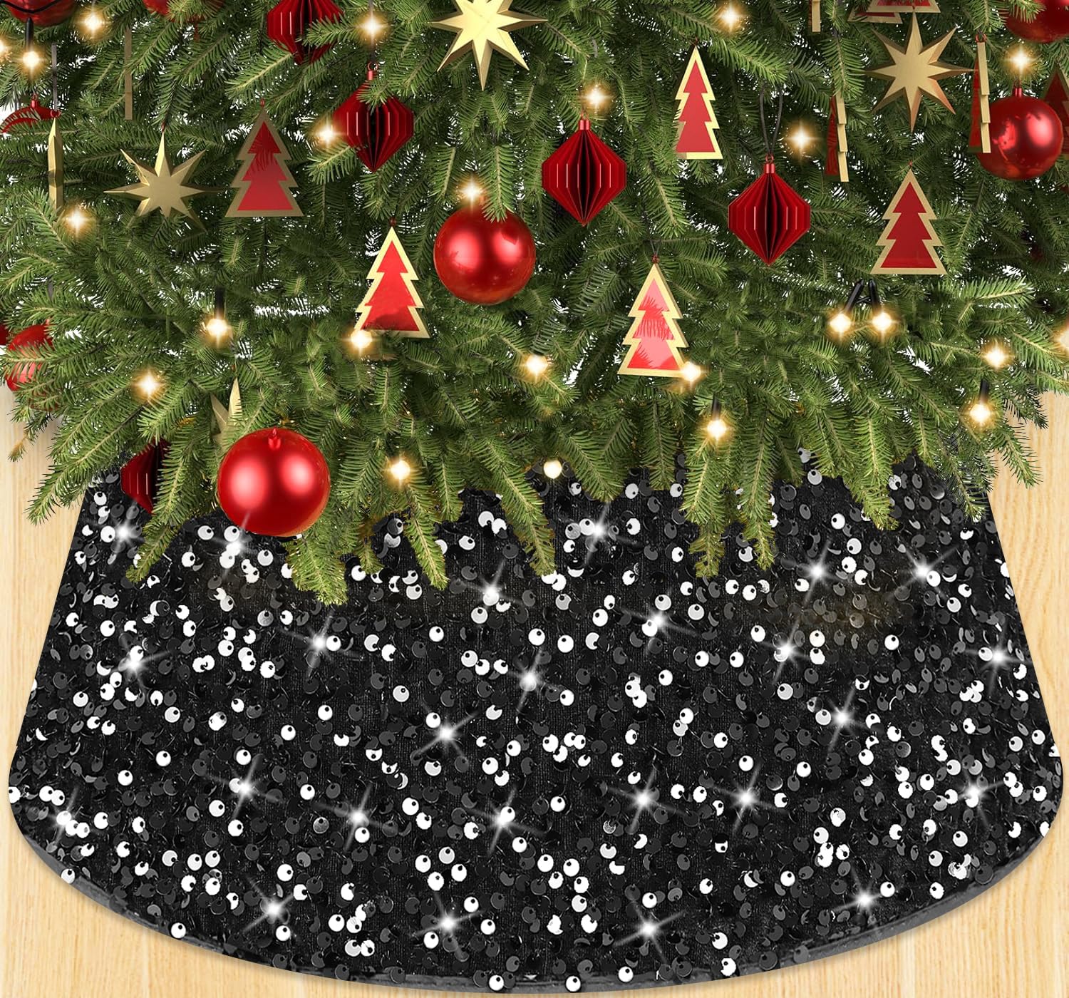 Amazon.com: WUPIOS Sequin Christmas Tree Collar Black Christmas Tree ...