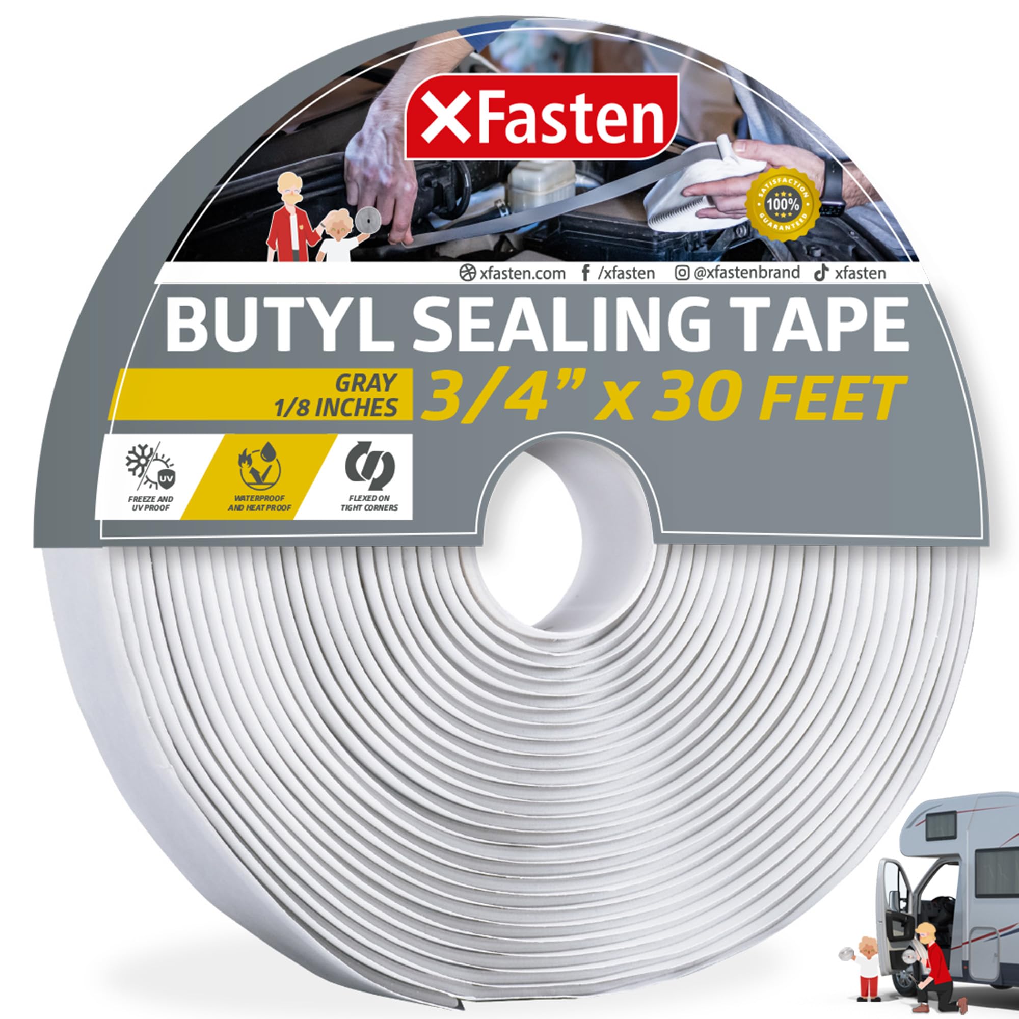 XFasten Butyl Sealing Tape, Gray, 1/8-In x 3/4-In x 30-Foot Plumbers ...