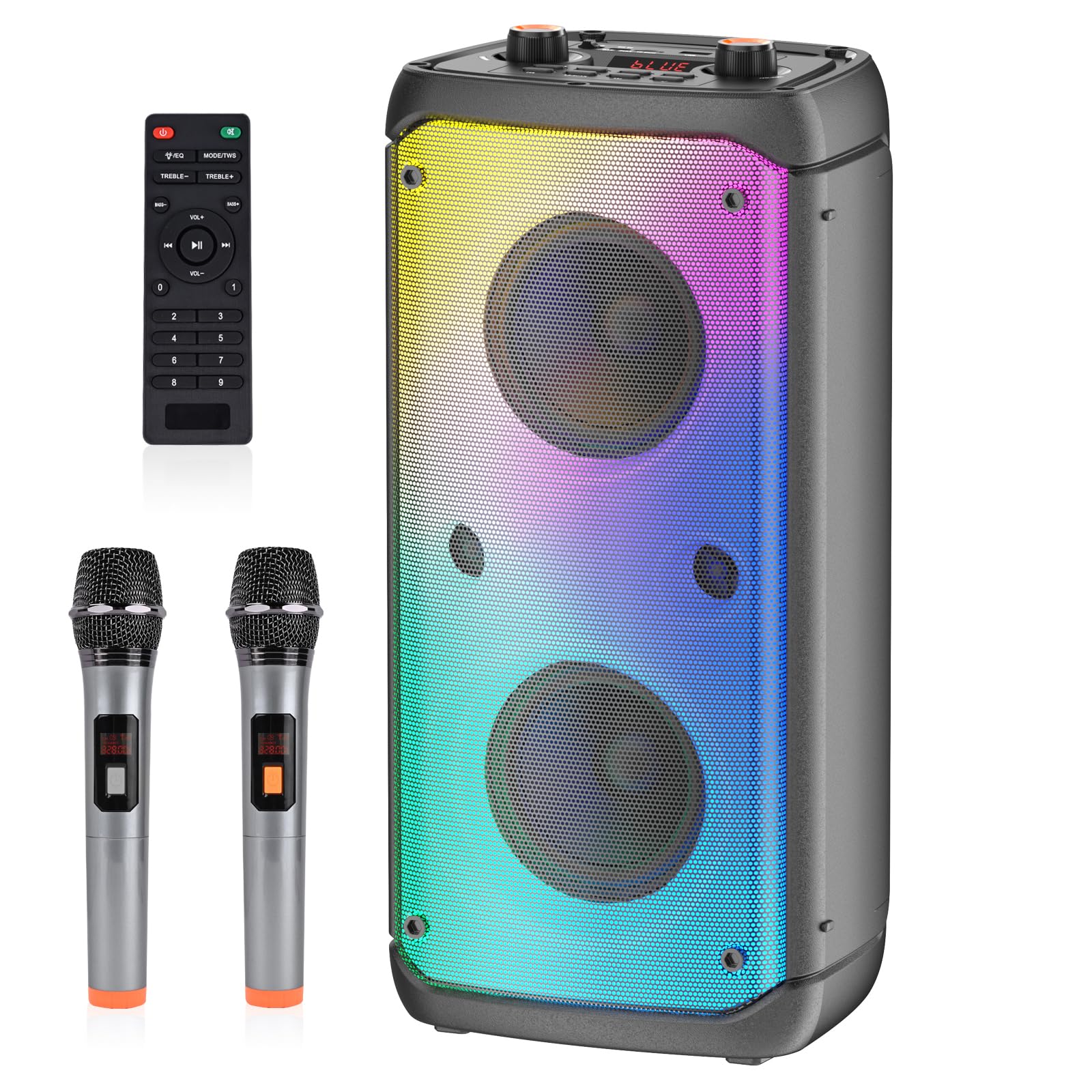 Karaoke Machine with 2 Wireless Microphones, Portable Karaoke Machine ...