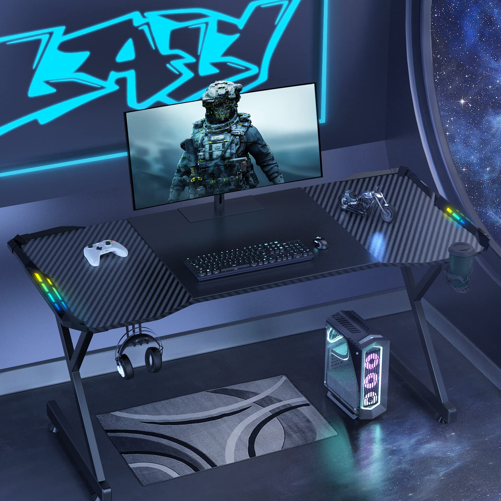 HLDIRECT Gaming Desk with LED...B0BSGKRK7P | Encarguelo.com