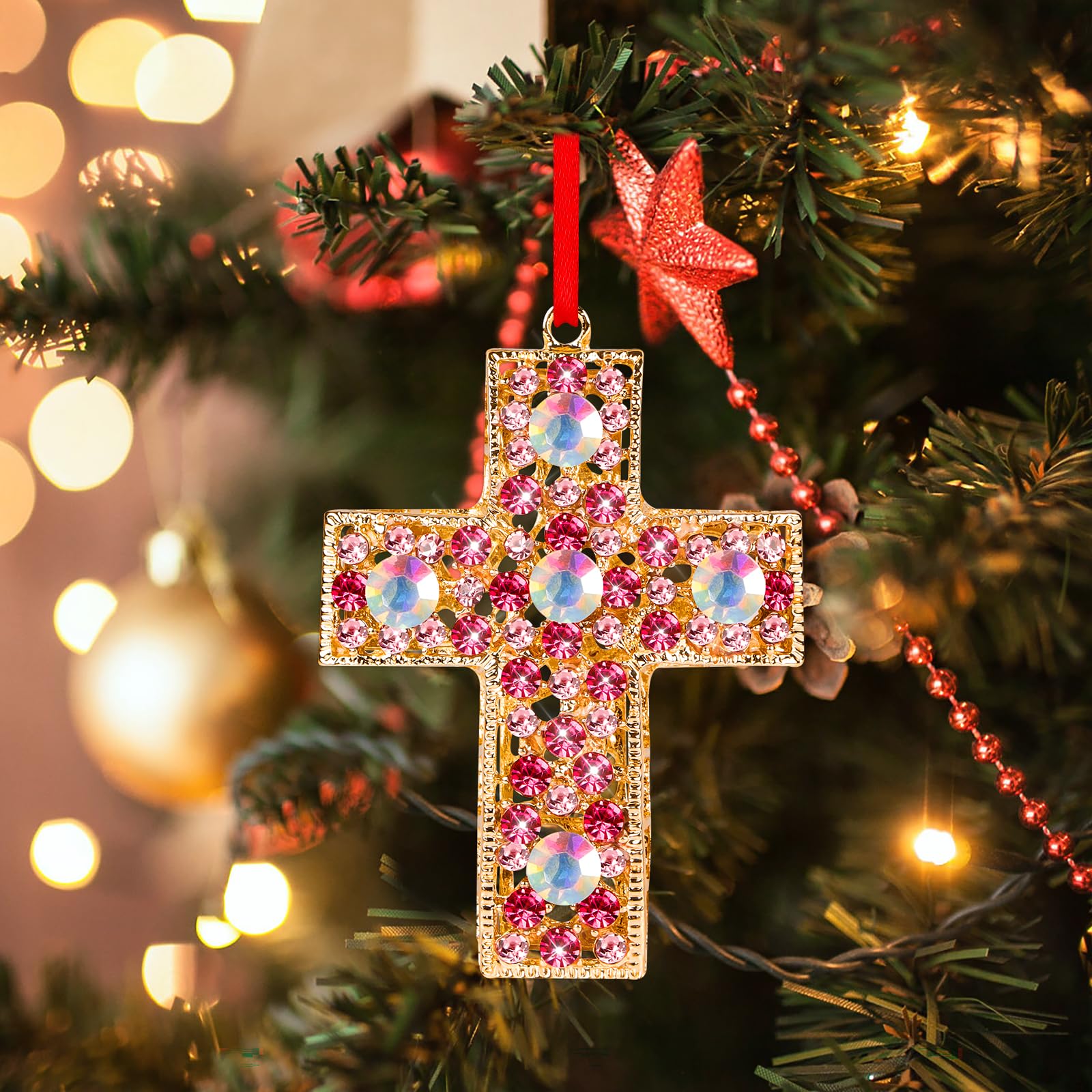 Christmas Cross Ornaments Real Christmas Tree Detail With Ornate Cross