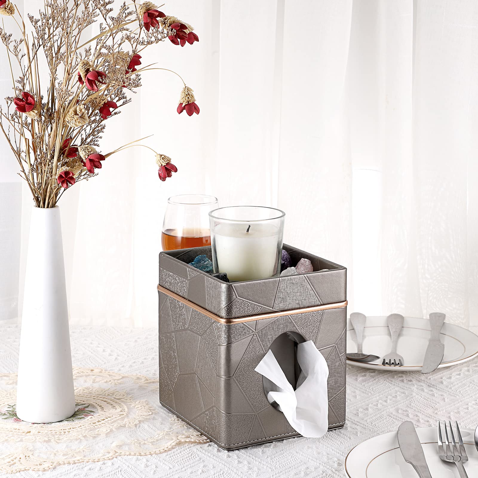Sumnacon Leather Square Tissue Box Cover - Decorative Cube Tissue Box ...