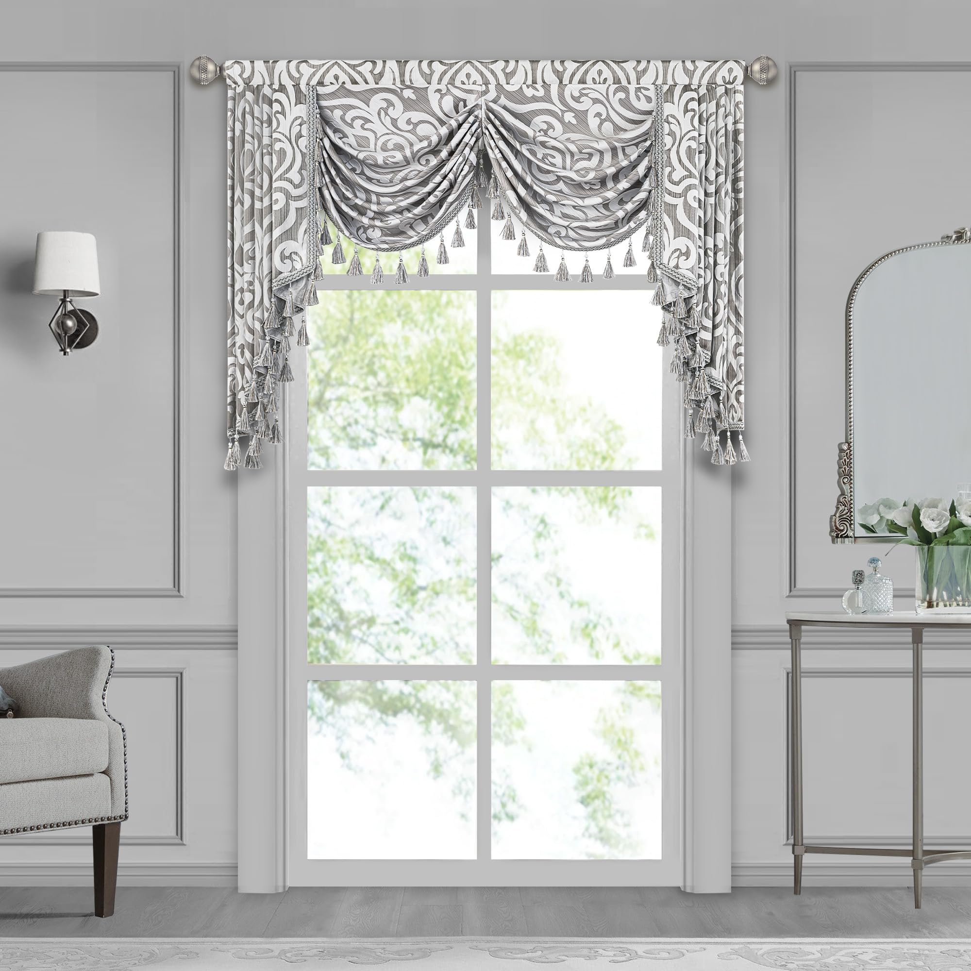 Amazon.com: Loom and Mill Contemporary Jacquard Waterfall Valance for ...