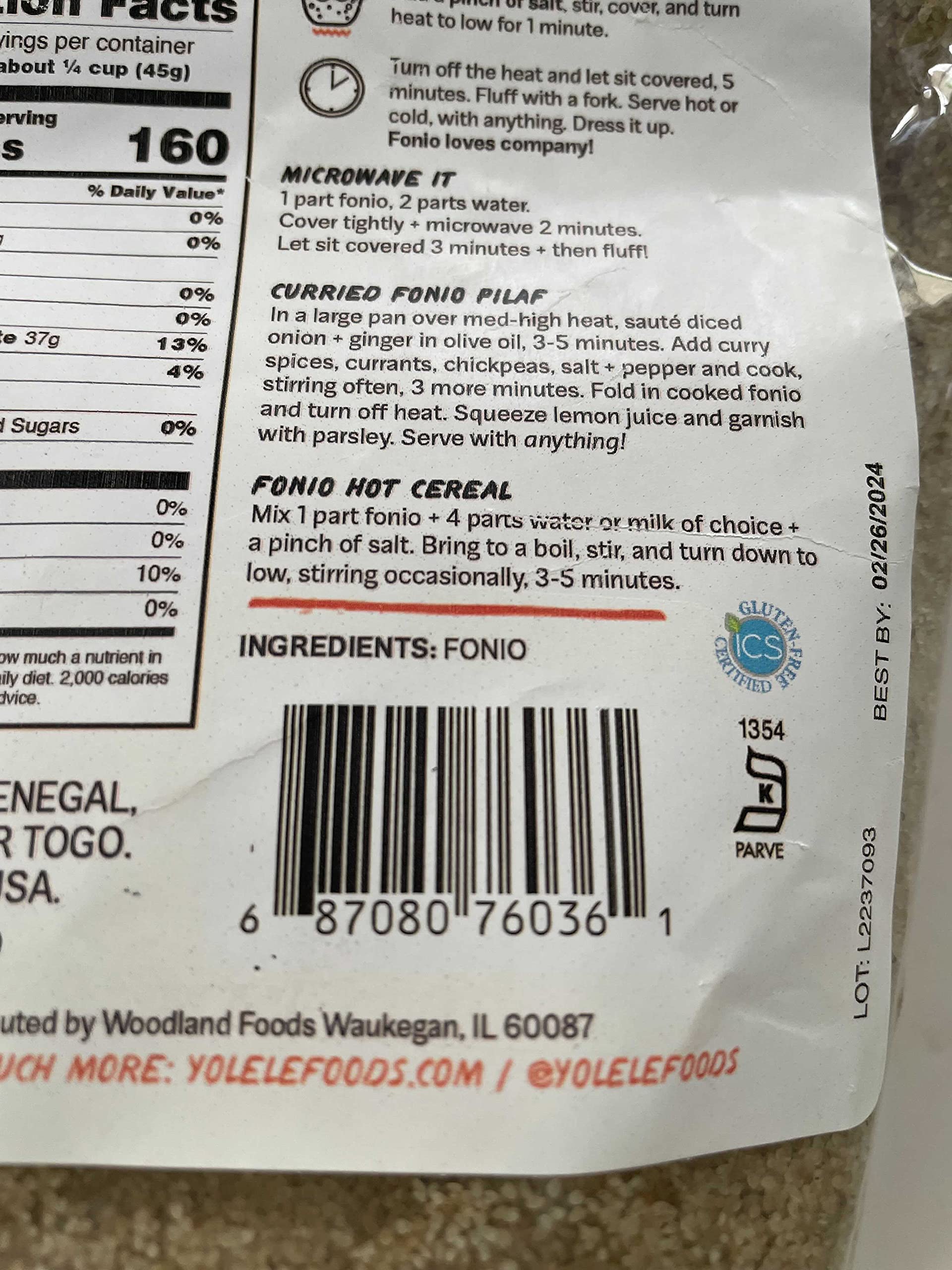 Yolele Premium Precooked Fonio African Supergrain Ancient Grains Gluten ...