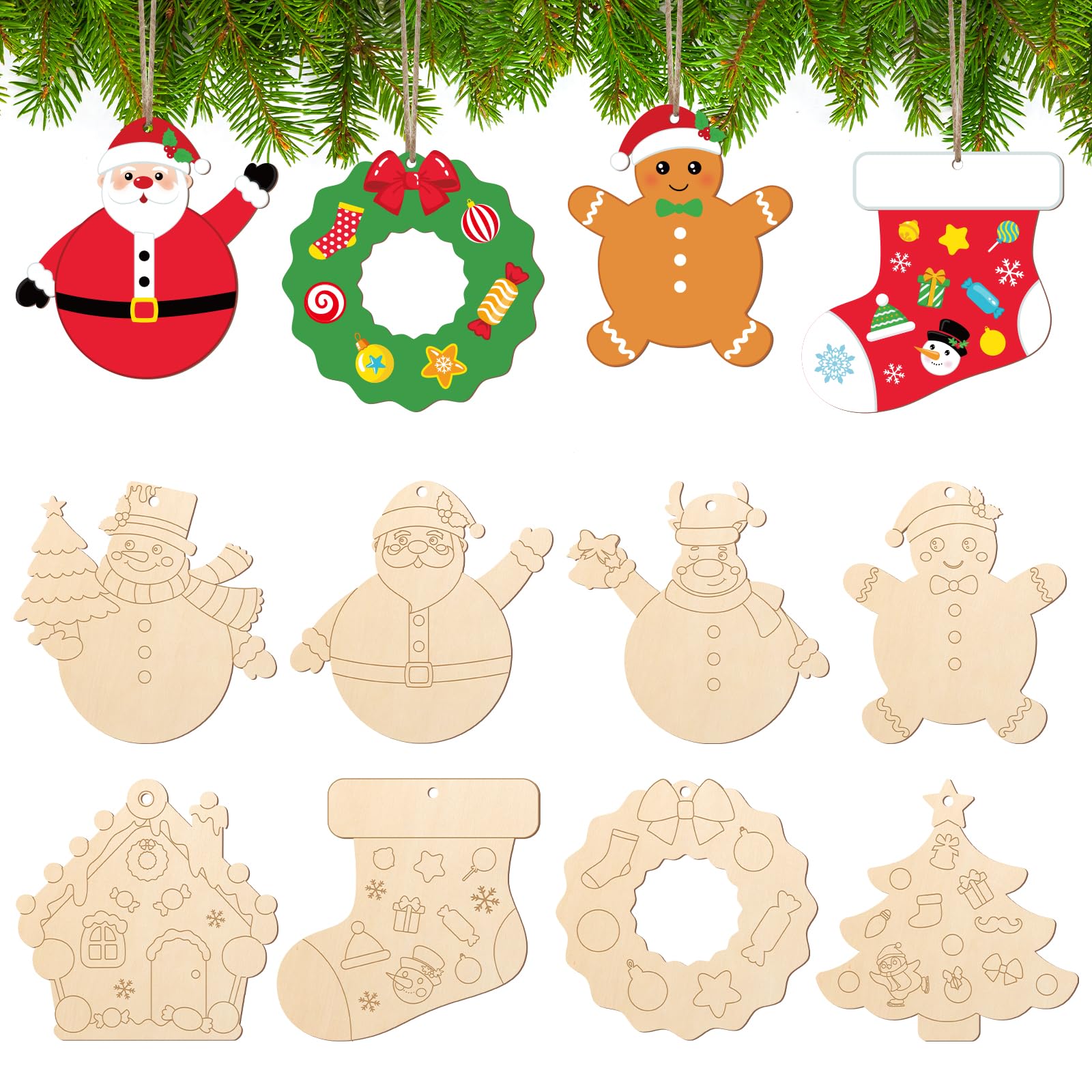 Amazon.com: Sereliy 24 PCS Unfinished Wooden Christmas Ornaments ...