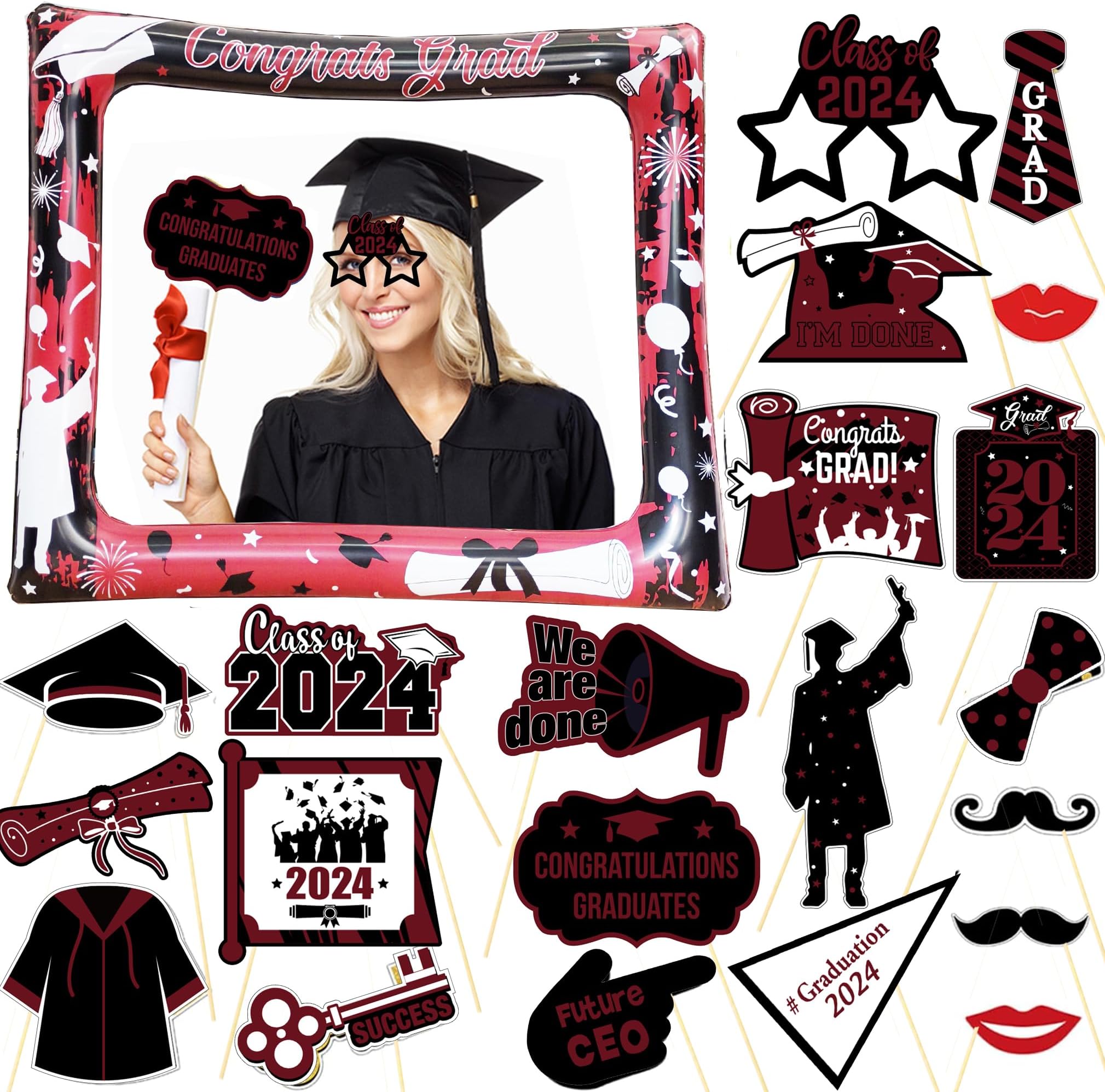 Amazon.com: INNORU 2024 Graduation Photo Booth Props, Class of 2024 ...