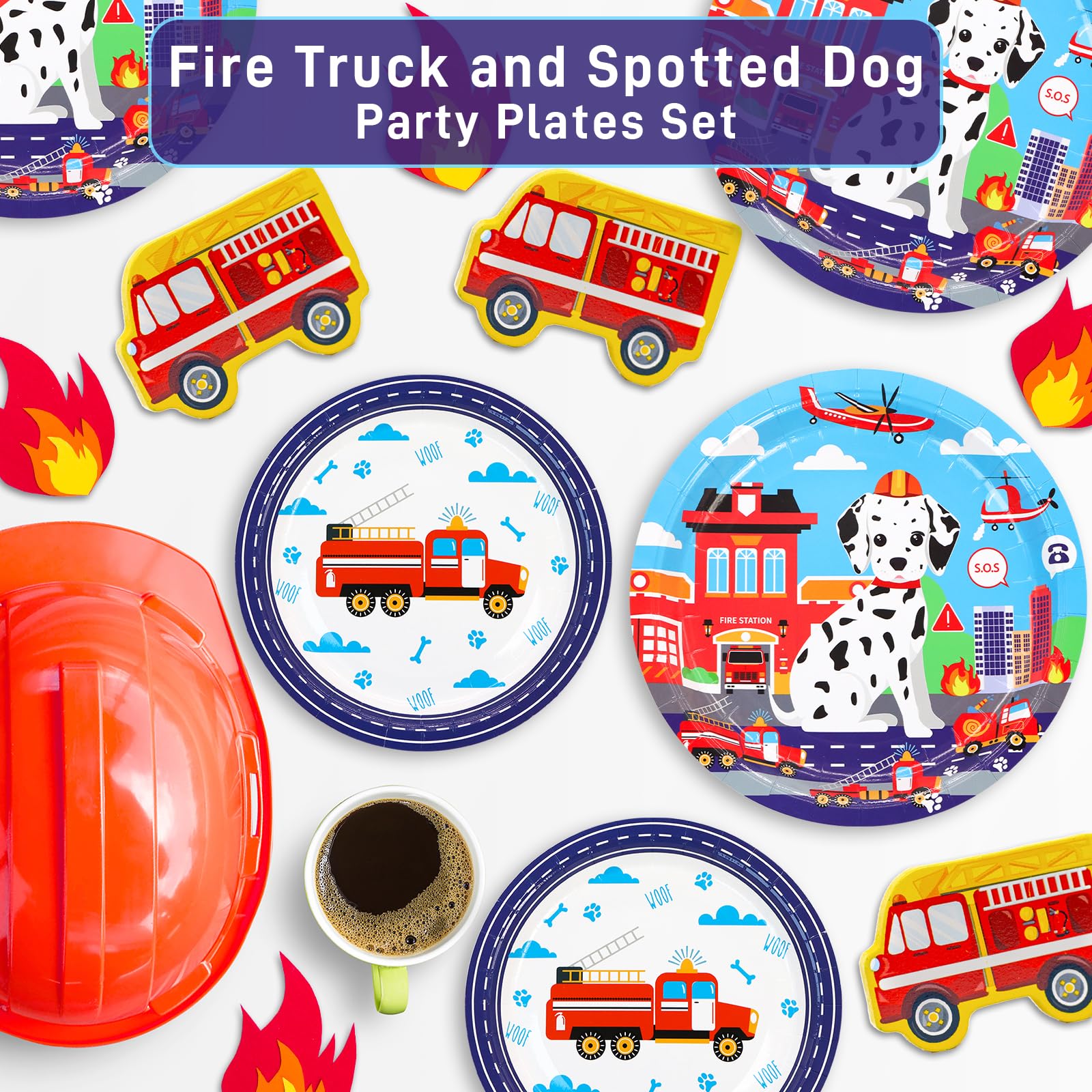 Snapklik.com : 100 Pack Firetruck And Dog Plates, Fire Station Fire Dog ...