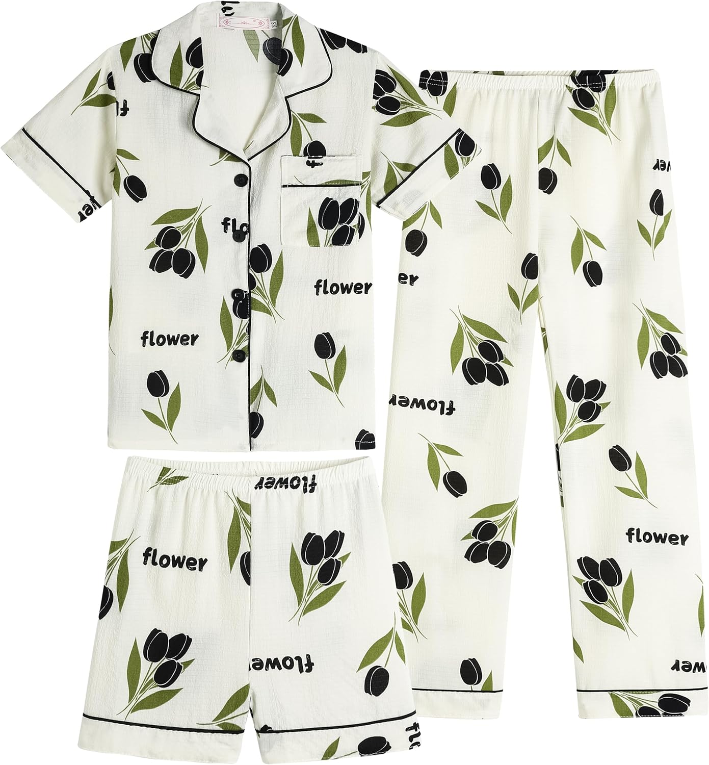 Amazon.com: Vopmocld Girls Crepe Button Down Pajama Sets - 3pcs Short ...