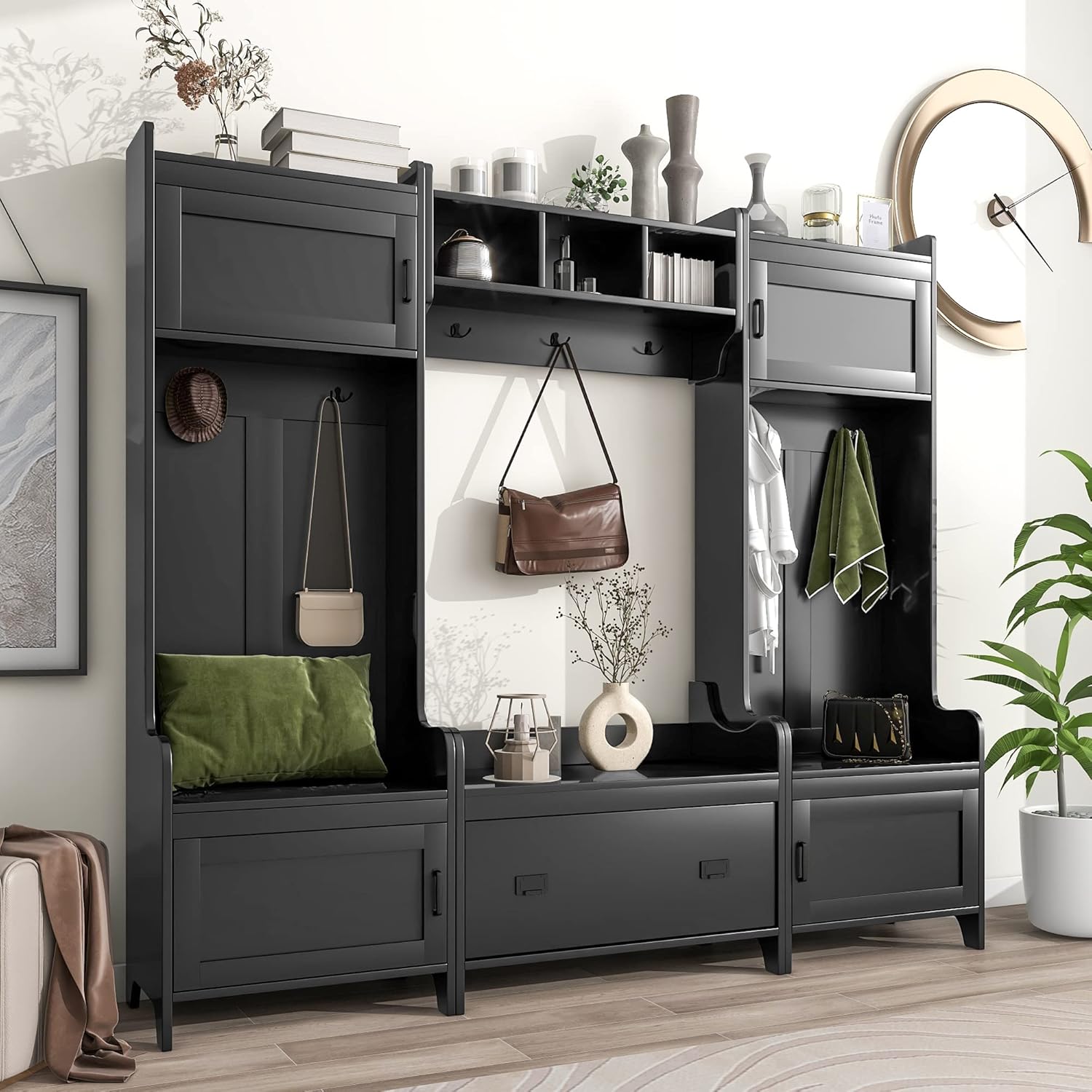 Amazon.com: P PURLOVE 4-in-1 Entryway Hall Tree with Coat Rack,Wide ...