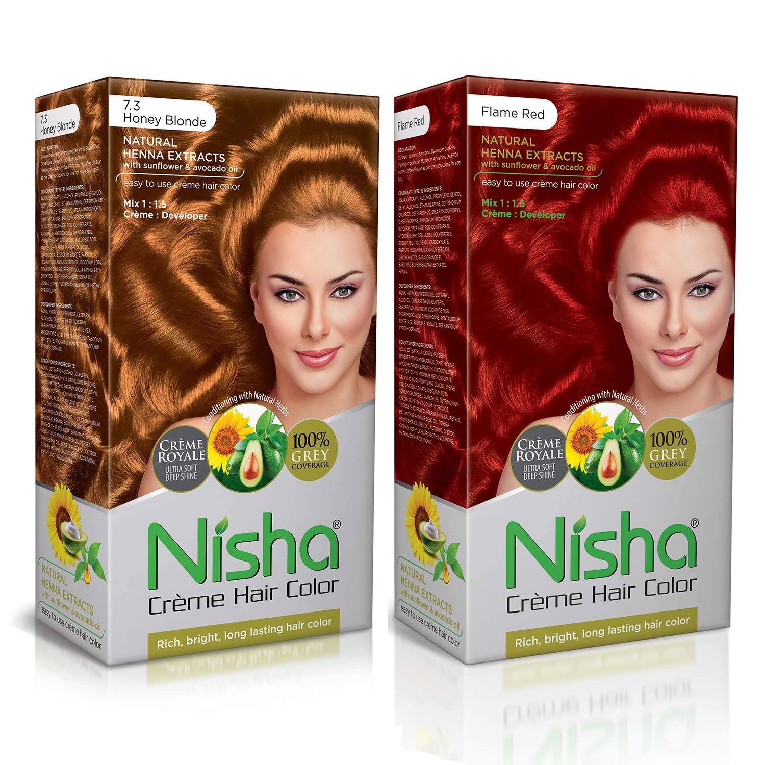 Nisha Creme Hair Color Combo Pack Honey Blonde & Flame Red Rich, Bright ...