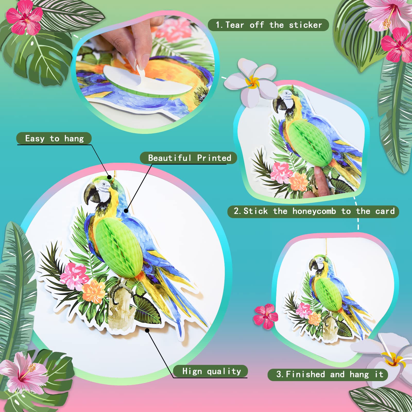 Snapklik.com : 12 Pieces Tropical Birds Honeycomb Parrot Paper Cutouts ...