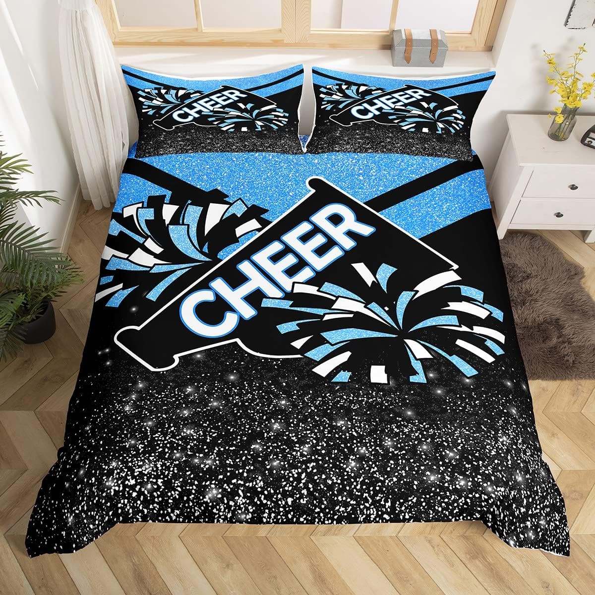 Glitter Cheer Bedding Set Blue Dreamy Girly Gymnastic Sports Comforter ...