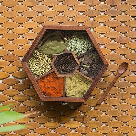 EasyJo Handmade Wooden Table Top Masala Dabba Containers Jars & Kitchen ...