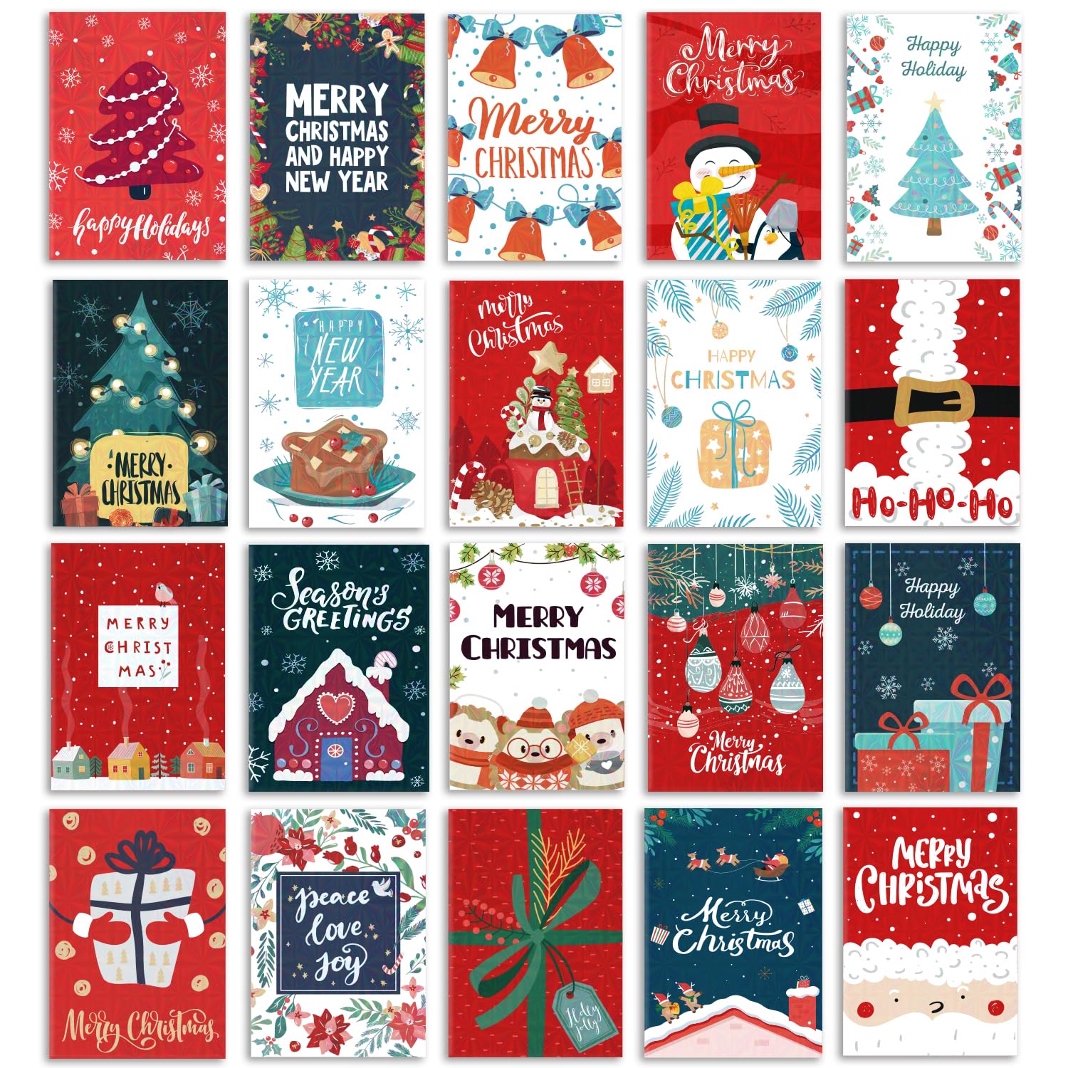 DEEPLAY Christmas Greeting Cards, 20 Packs Happy Winter Holiday Cards ...