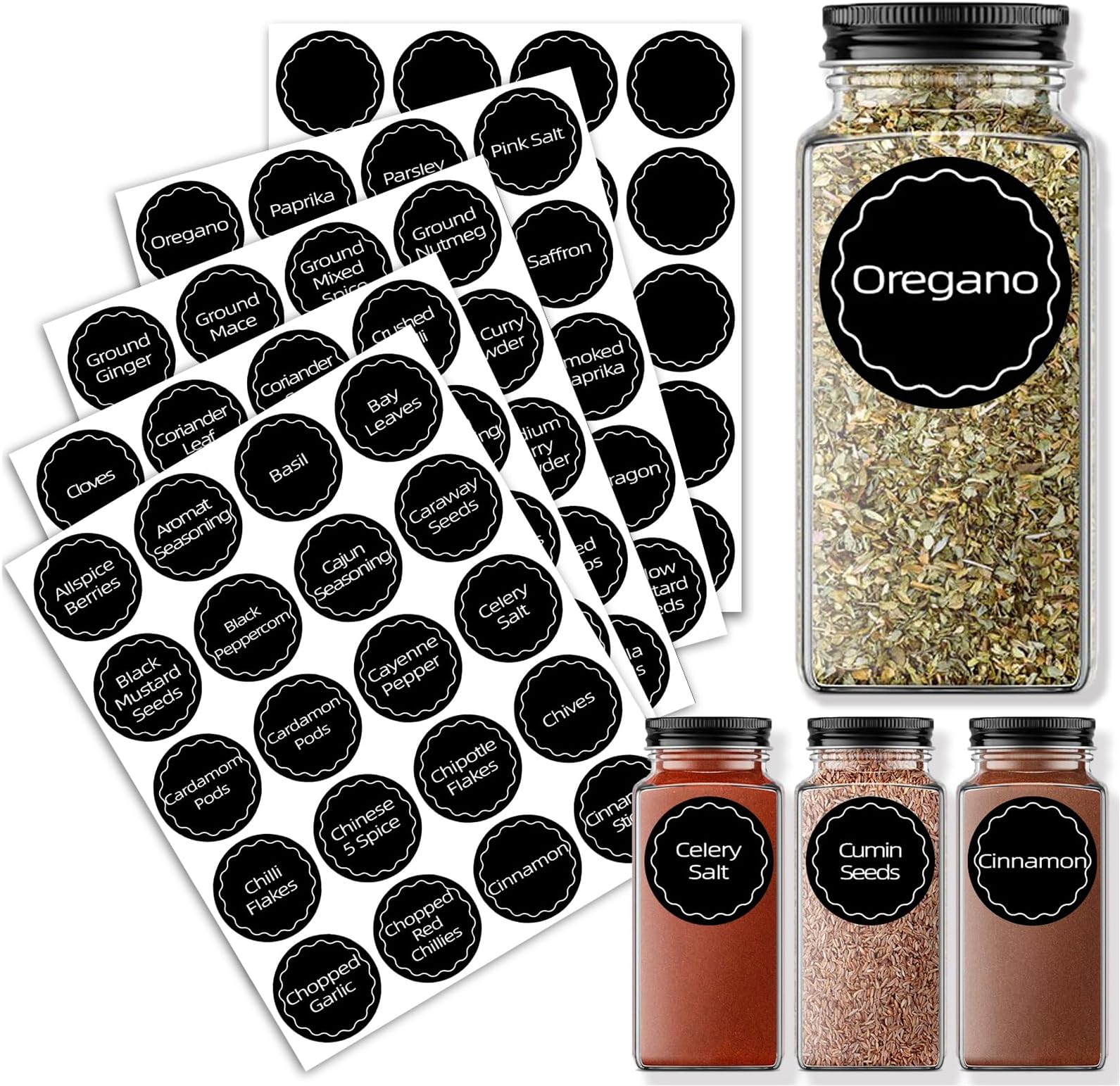 72 Herb and Spice Jar Labels Stickers – Clear/Transparent with Black or ...