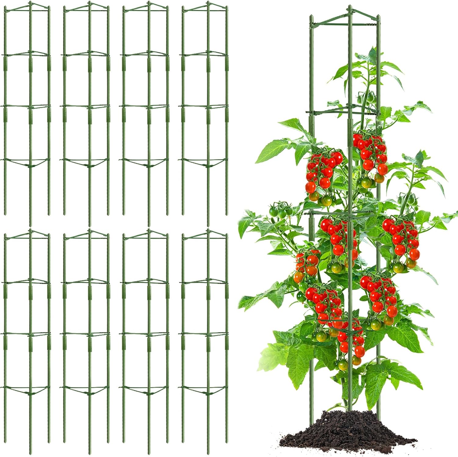 Amazon.com : Hicarer 8 Pcs Tomato Cages for Garden up to 65" Plant ...