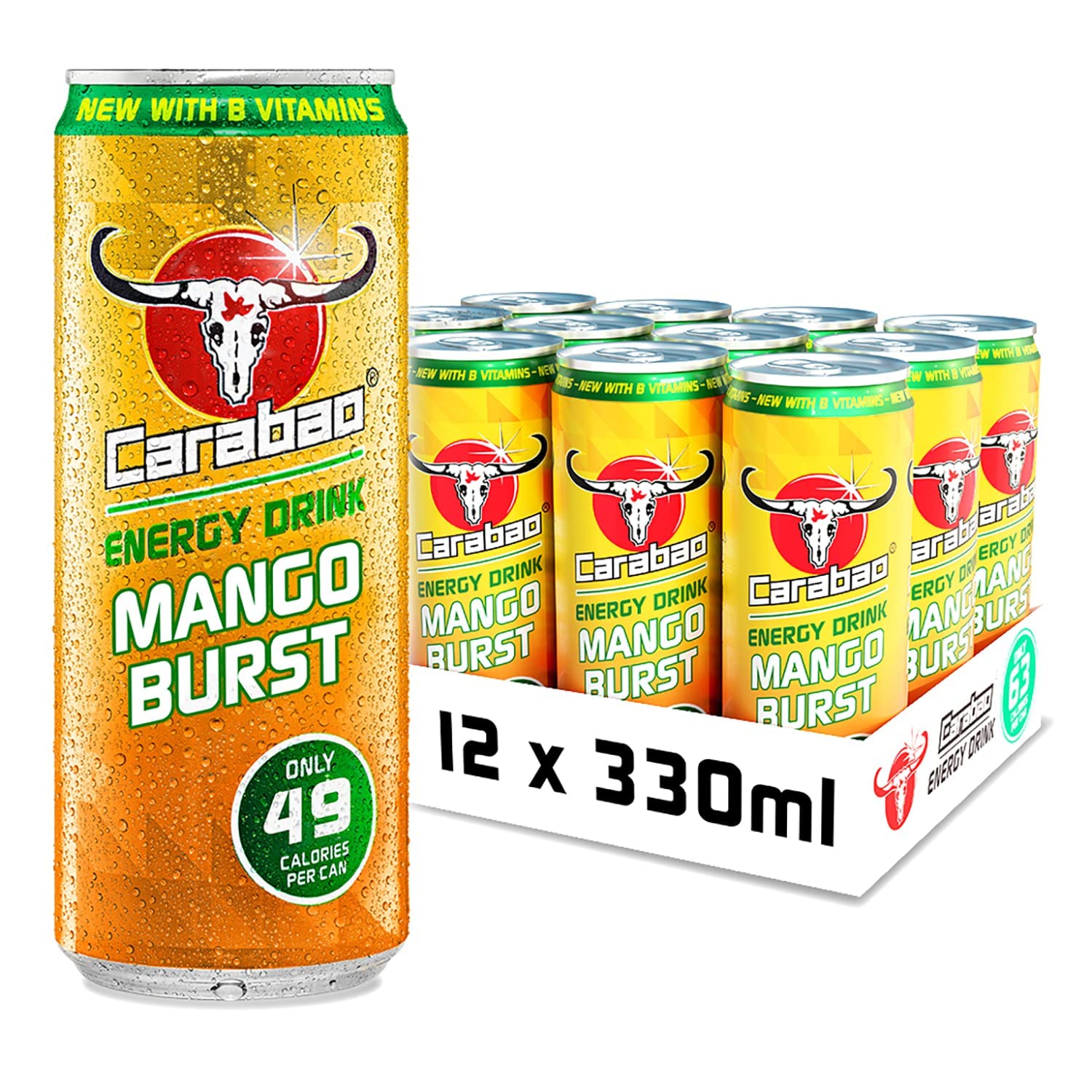 Buy CarabaoEnergy Drink Mango Burst, 12 x 330ml Cans Case, Low Calorie ...