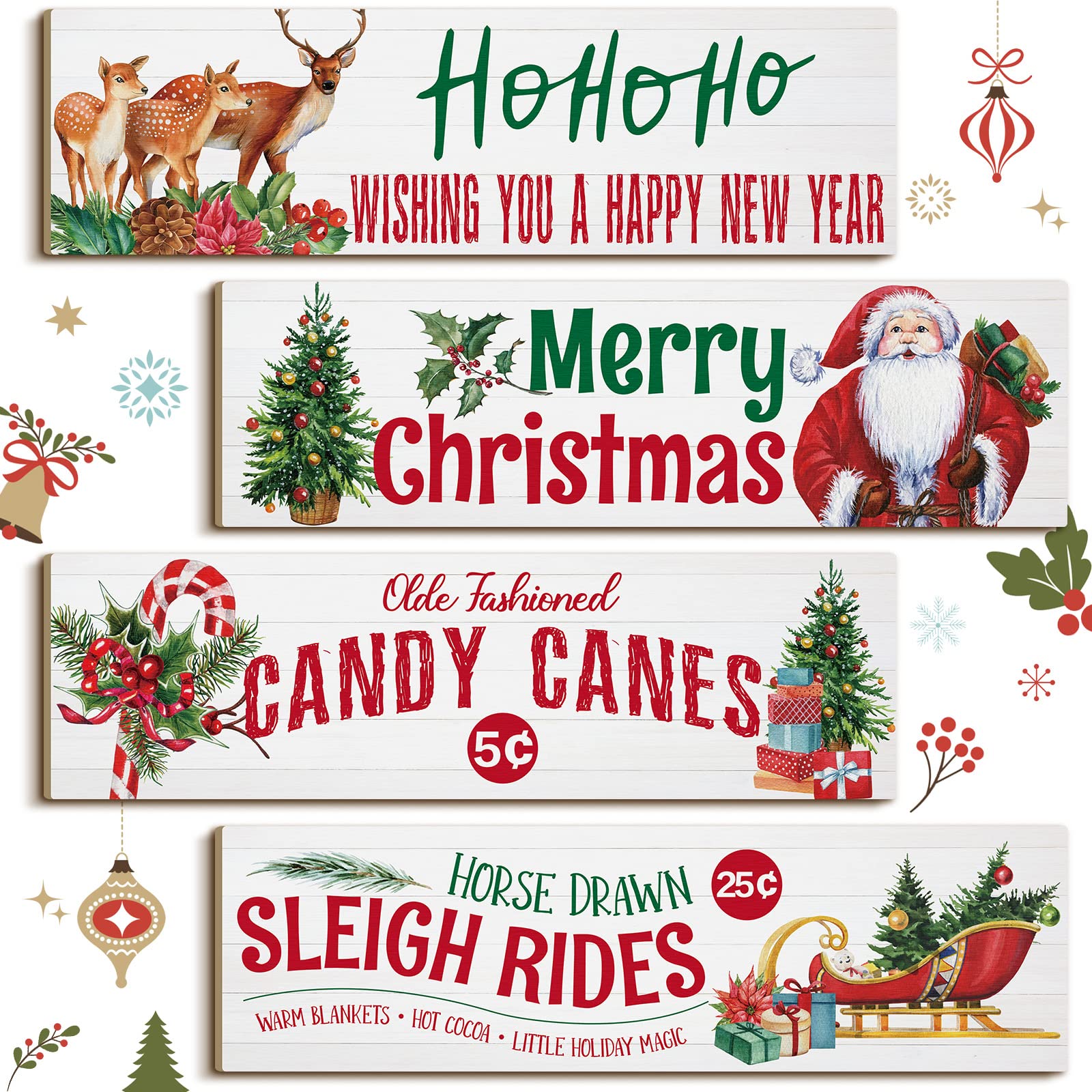 Amazon.com: Spiareal 4 Pieces Vintage Christmas Wood Hanging Sign ...