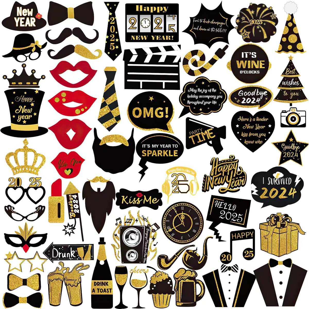 Amazon.com: Lucleag 46Pcs New Year Photo Booth Props 2025, New Years ...