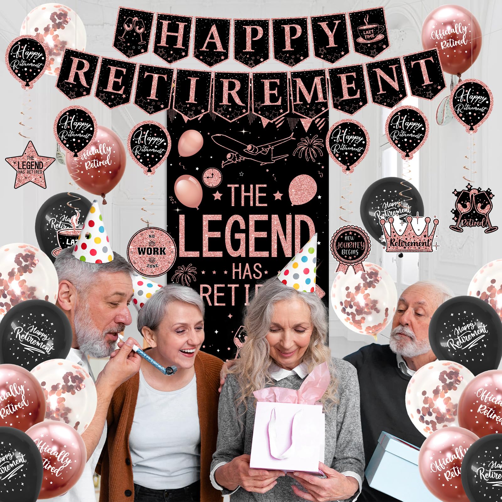 Snapklik.com : Retirement Party Decorations Women, Black And Pink Happy ...