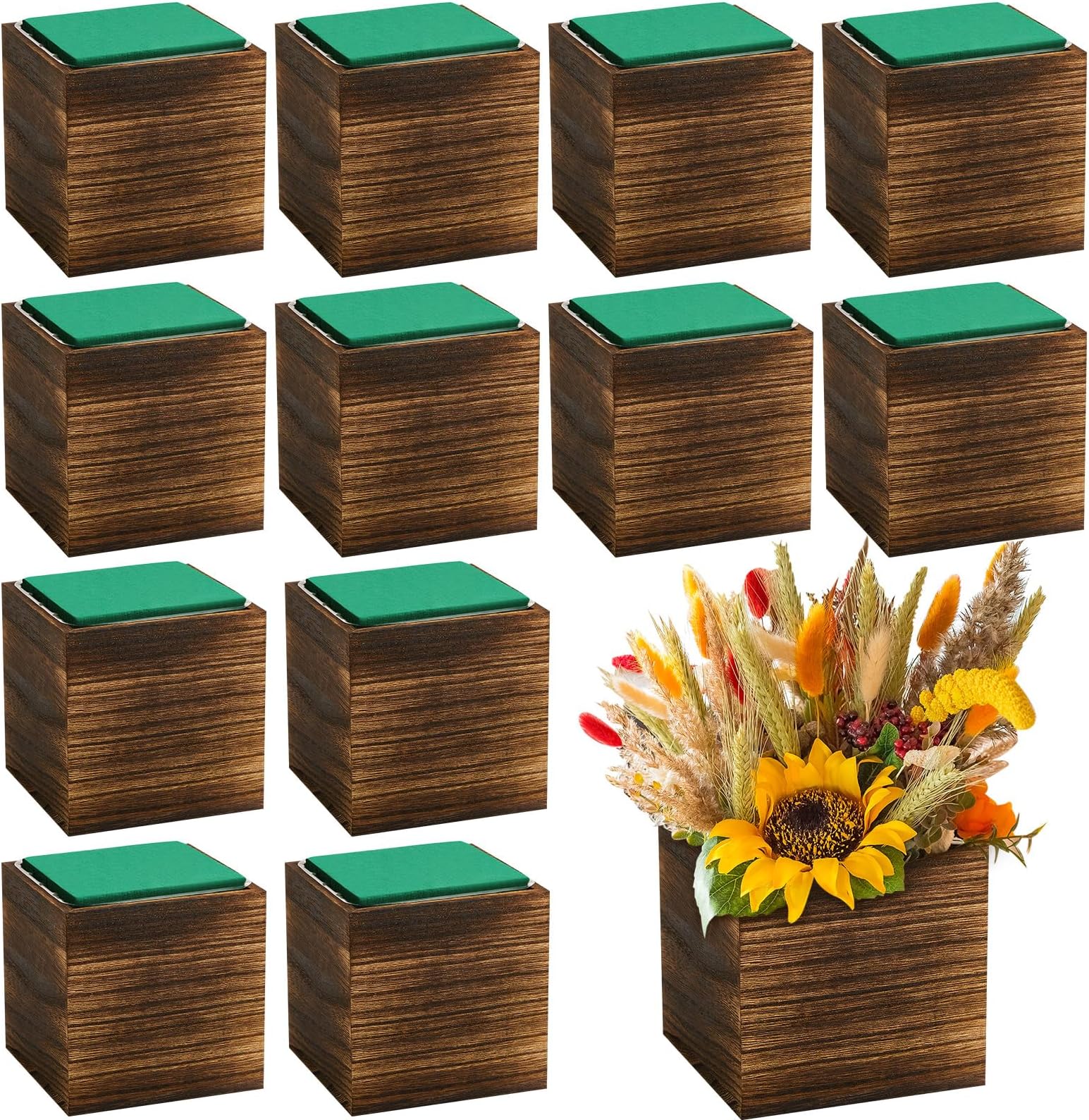 Amazon.com: Suzile 12 Set 4 Inch Wooden Planter Box Square Wood Flower ...