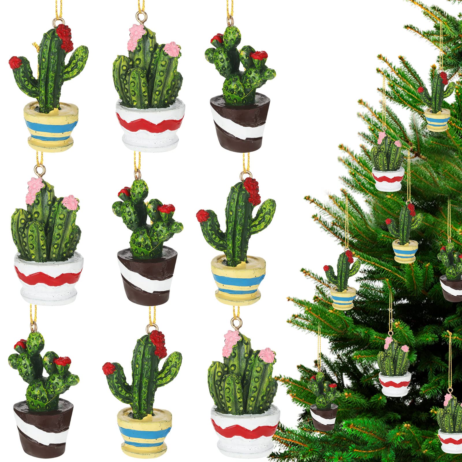 Amazon.com: Funtery 9 Pcs Cactus Christmas Hanging Ornaments Cactus ...