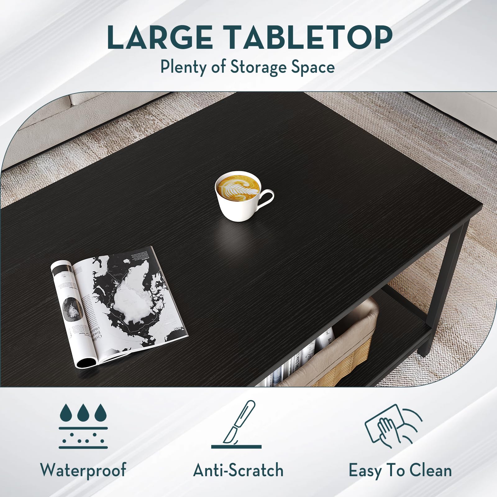 Snapklik.com : SAYGOER Black Coffee Table For Living Room Modern ...