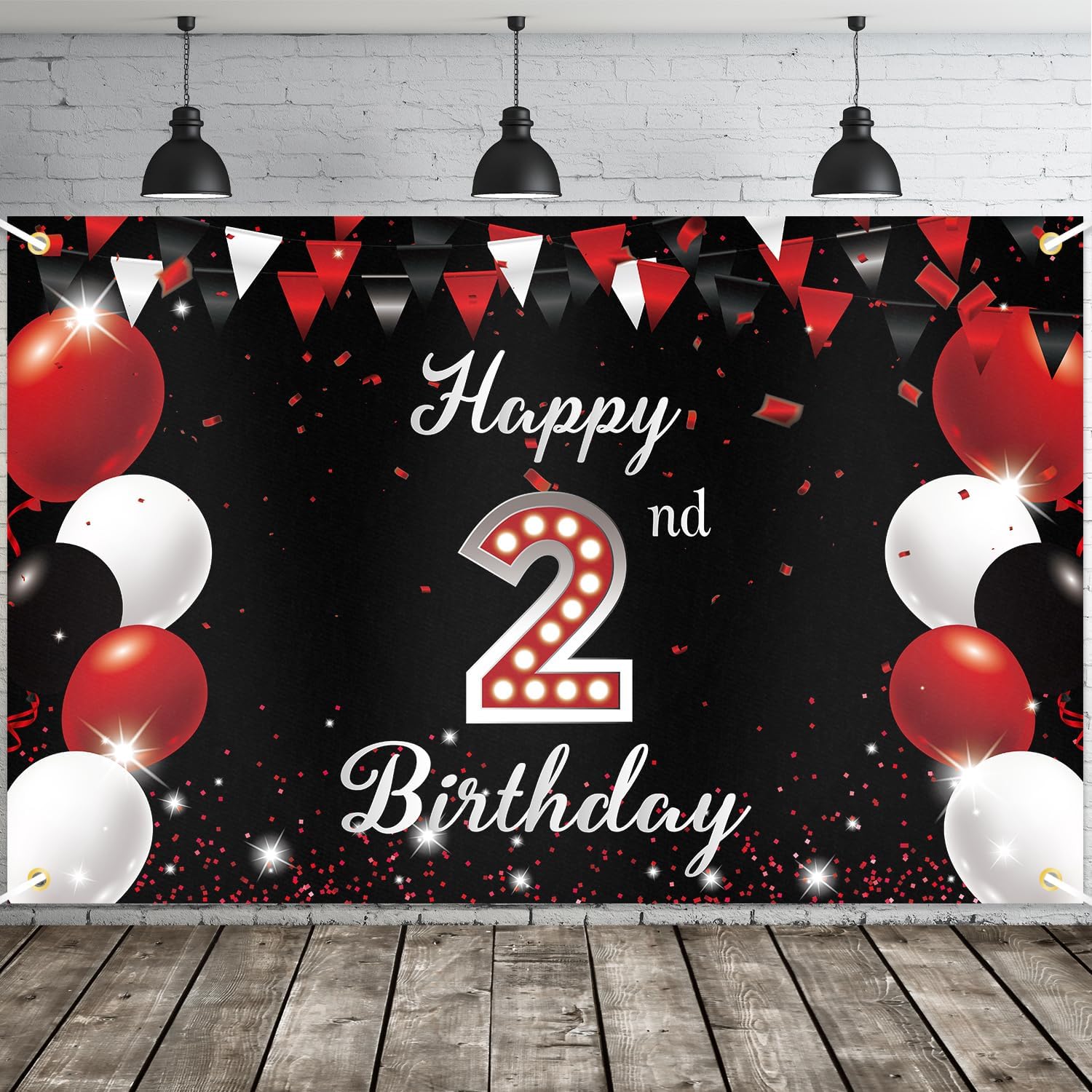 Amazon.com: JOYKY Happy 2nd Birthday Banner, Red & Black Party ...