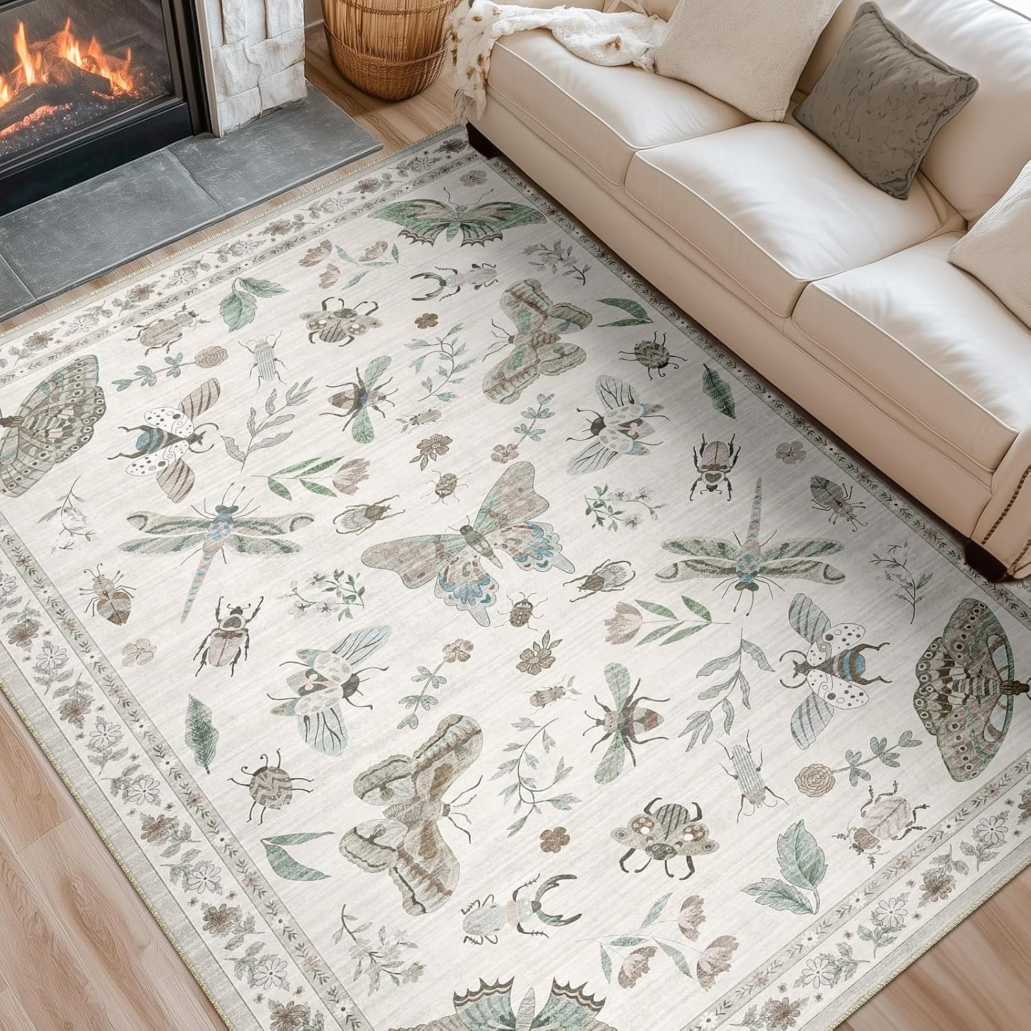 Amazon.com: CAPALOCA 8x10 Floral Area Rugs for Living Room, Insect Rugs ...