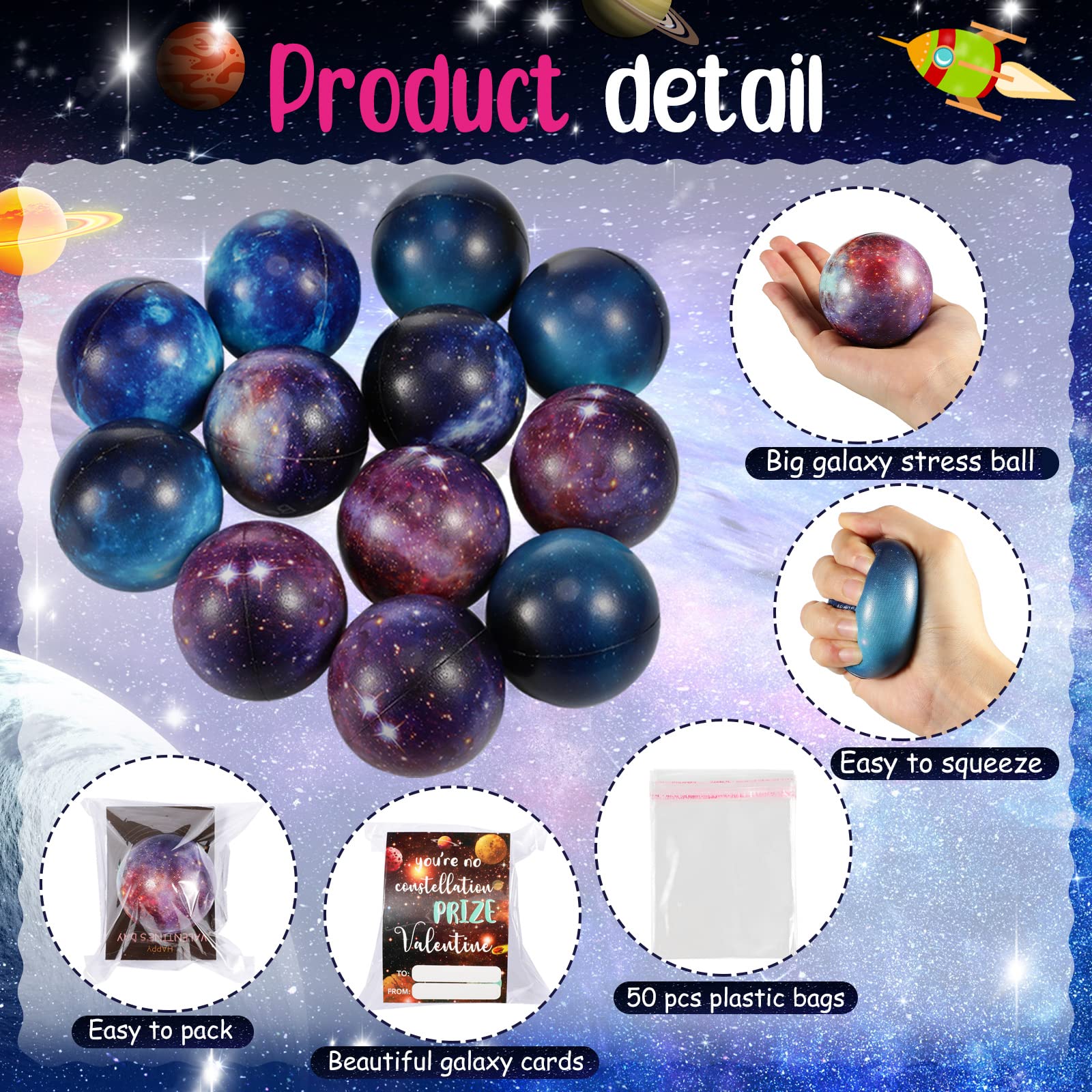 36 Pack Valentine's Day Gift Cards with Galaxy Stress Balls for ...