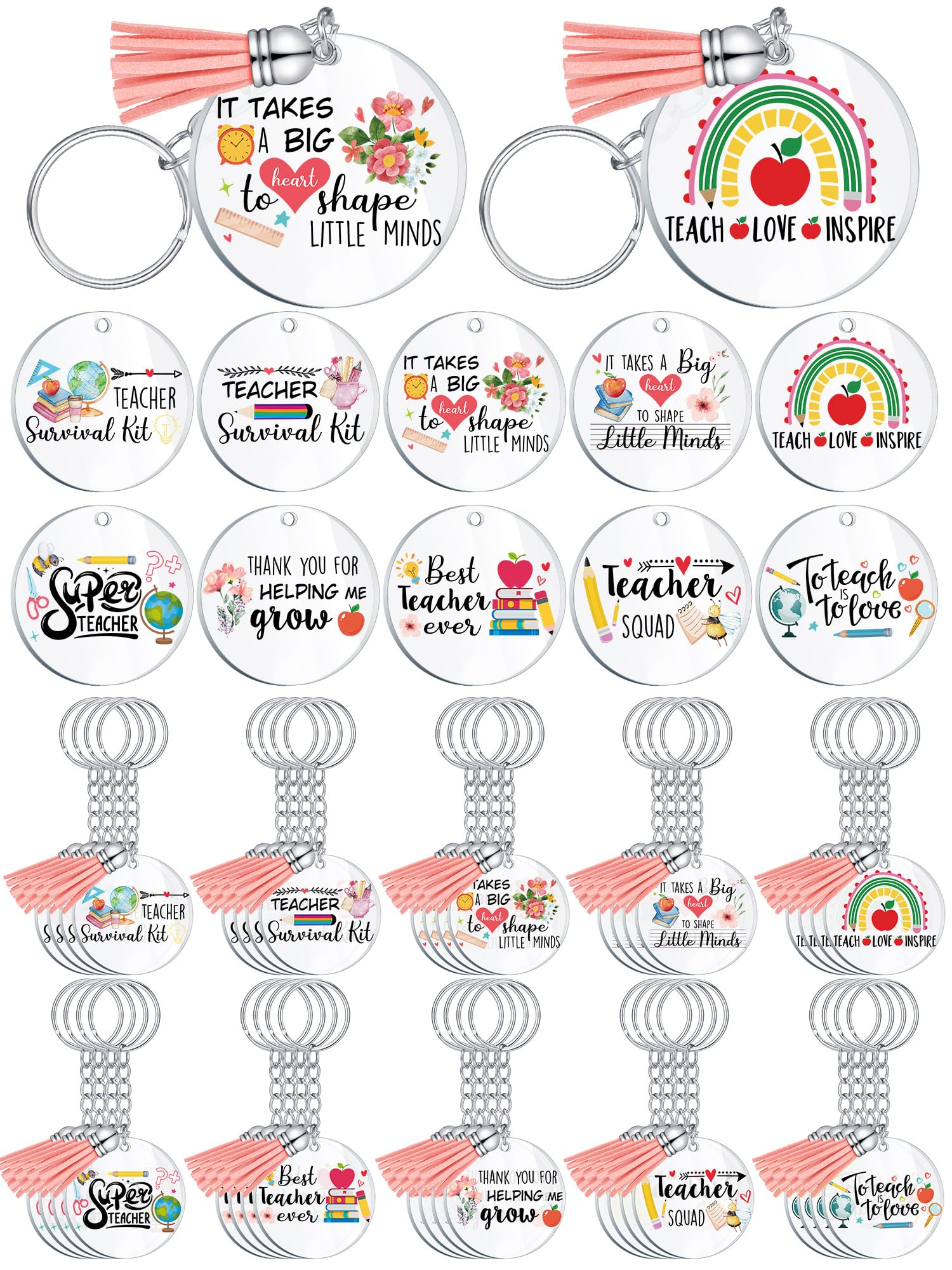 Amazon.com: Misdary 50 Pcs Teacher Keychain Gifts Bulk Boho Rainbow ...