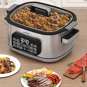Sunvivi 12-in-1 Multi Slow Cooker Roaster Oven, 6.5QT Sliver Digital ...