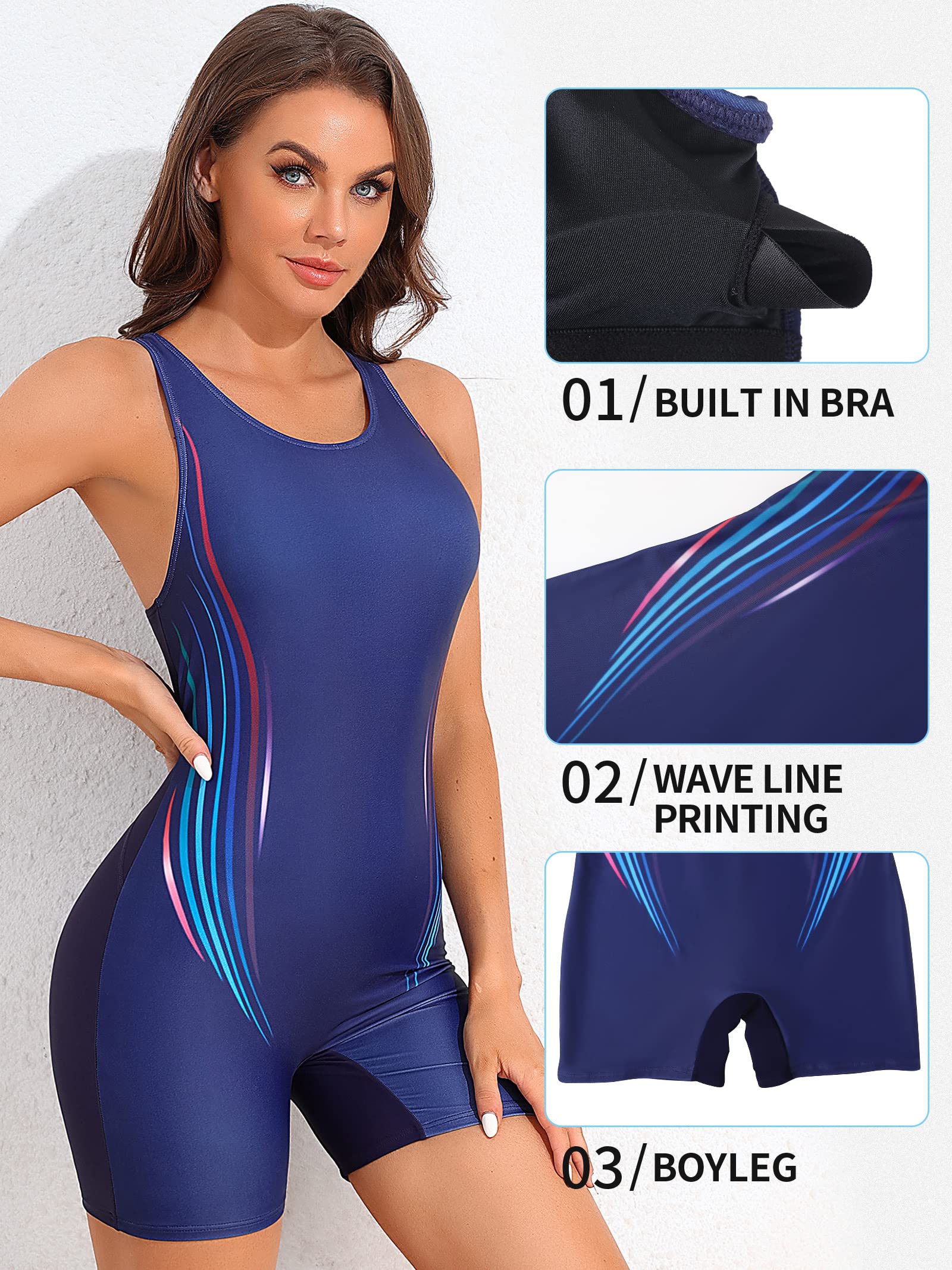 Snapklik.com : Womens Boyleg Sport One Piece Swimsuit Colorful Line ...