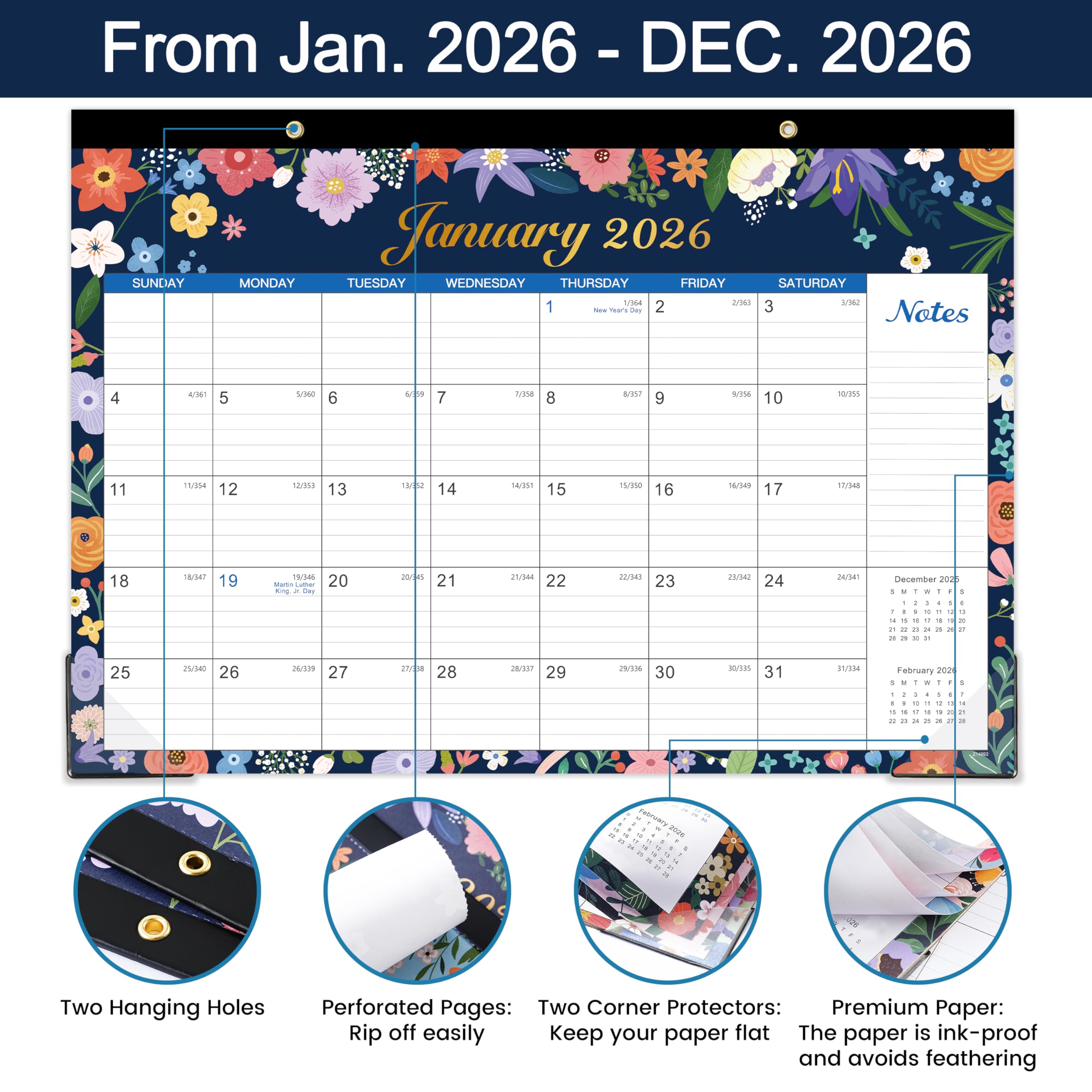 Snapklik.com : 2026 Desk Calendar - Desk Calendar 2026, 12" X 17 ...