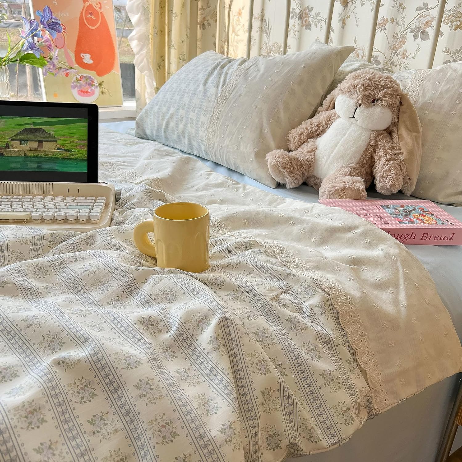 Amazon.com: MOTNTD White Floral King Size Duvet Cover White Lace ...