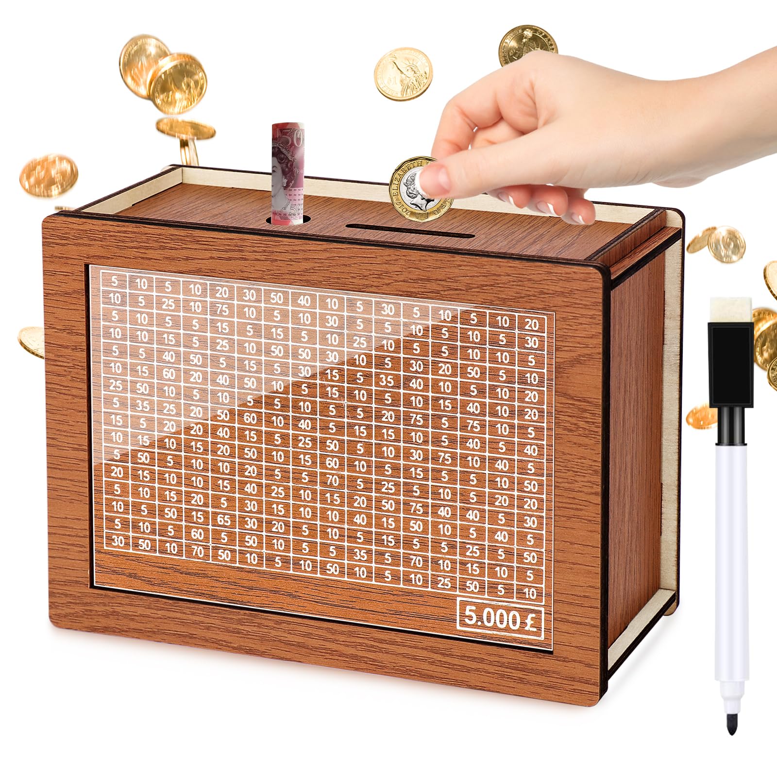 Kkluno 5,000 Cash Vault Wooden Money Saving Box Coin Counter Piggy Bank ...