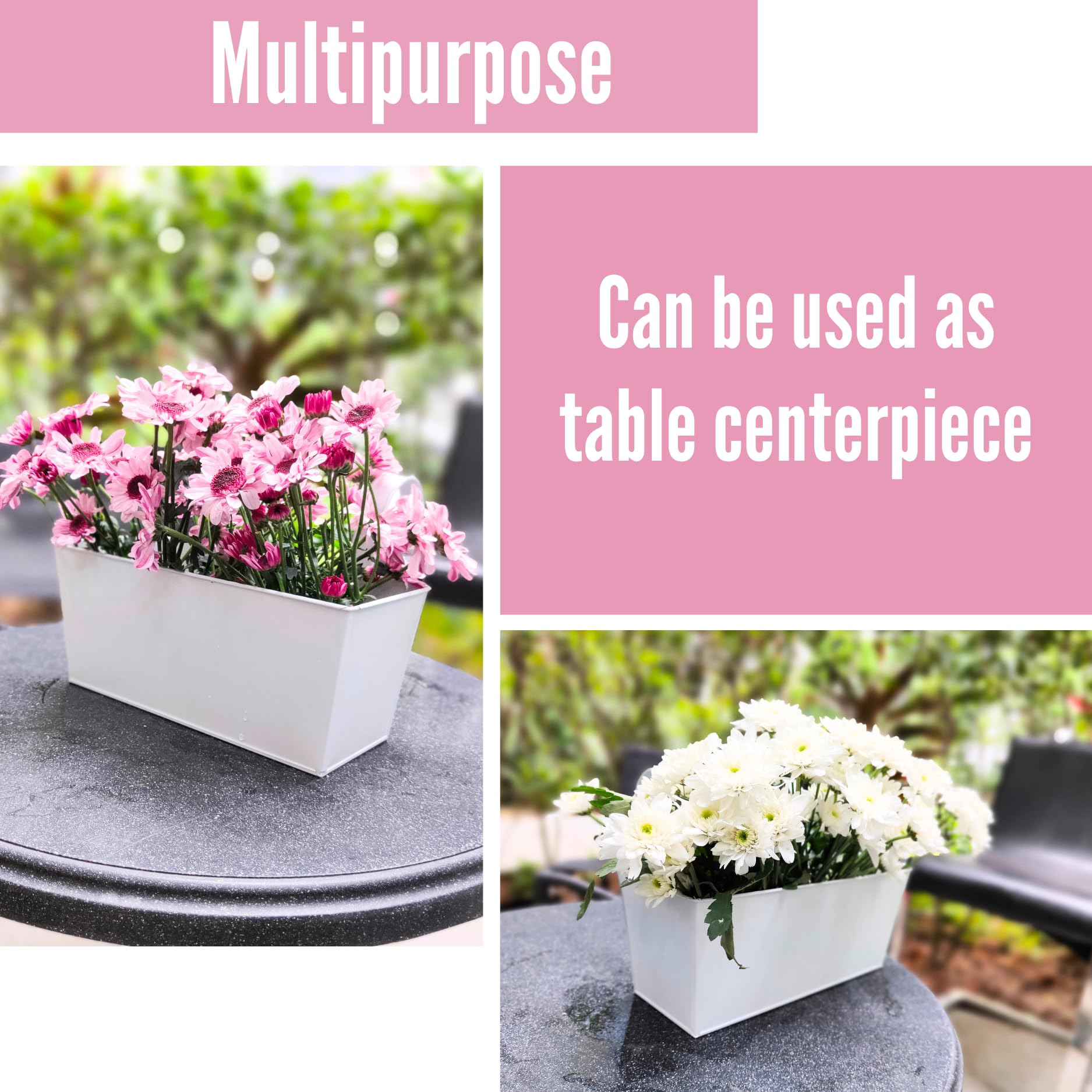 LaLaGreen Outdoor Planter (2 Pack, 16 Inch) Large White Metal Flower ...