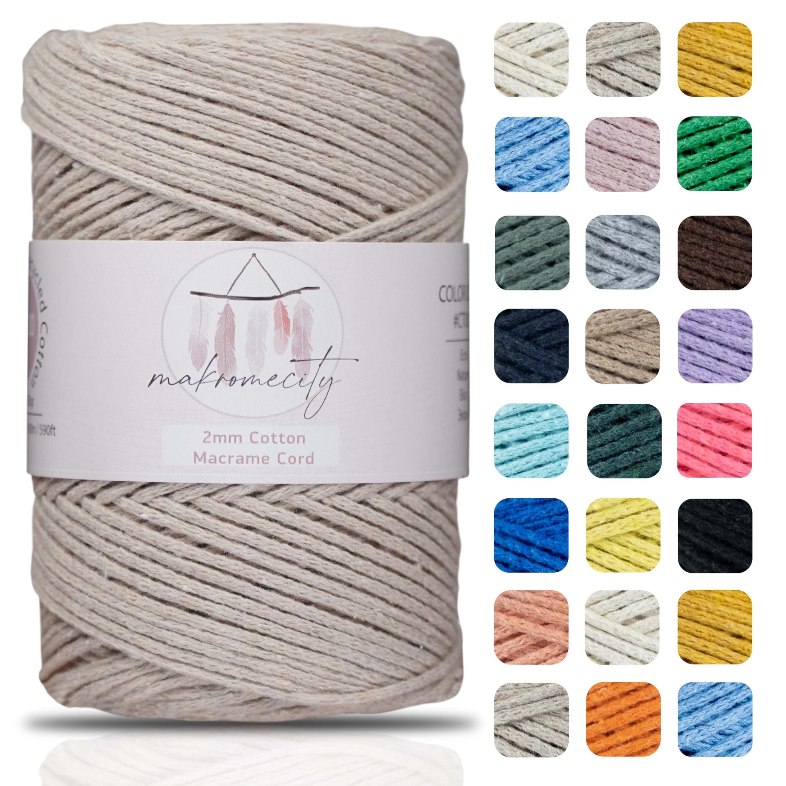 Amazon.com: Makromecity, Cotton Macrame Cord 2mm x 195 Yards (590 feet ...