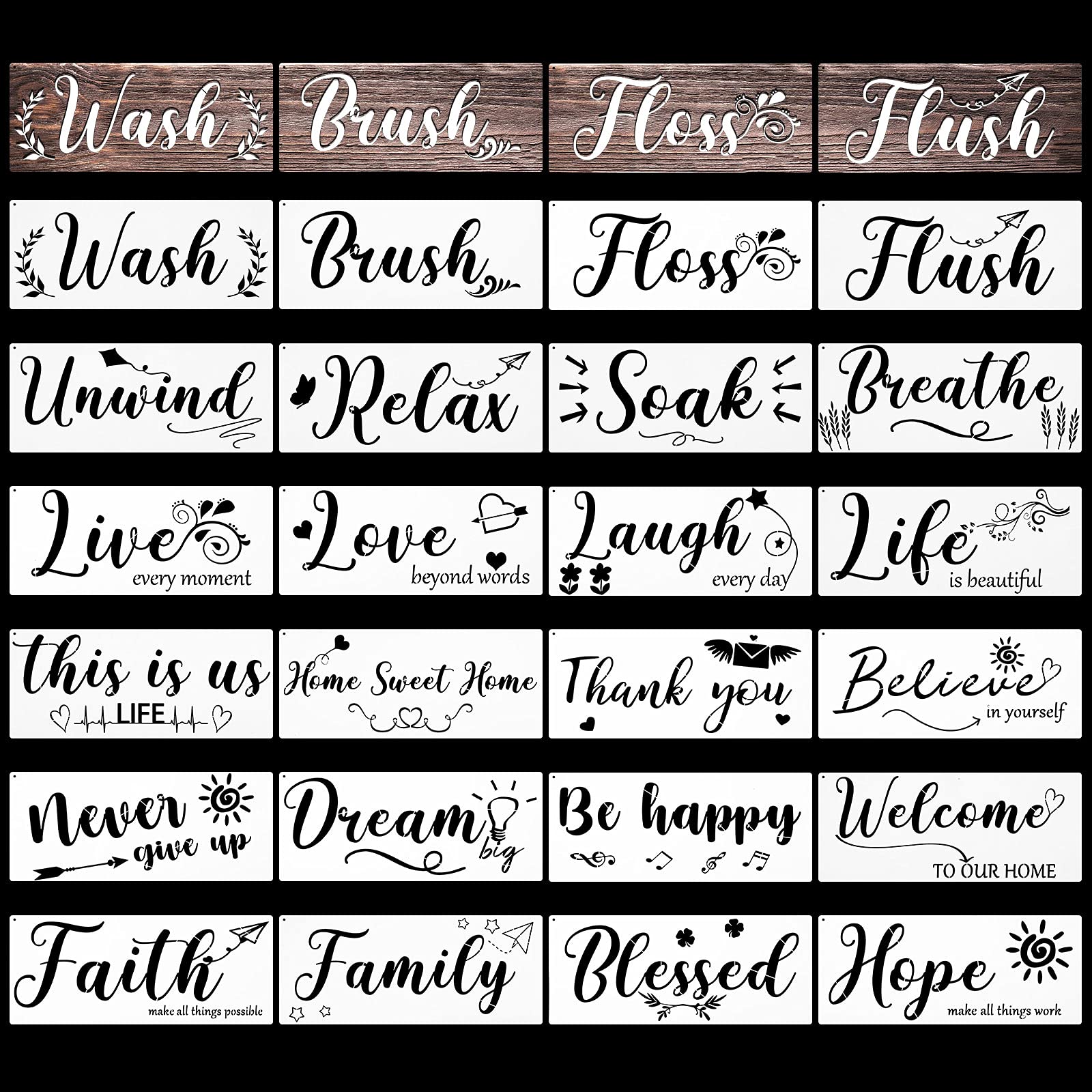 Buy 24 Word Stencils Inspirational Quote Stencils for Painting ...