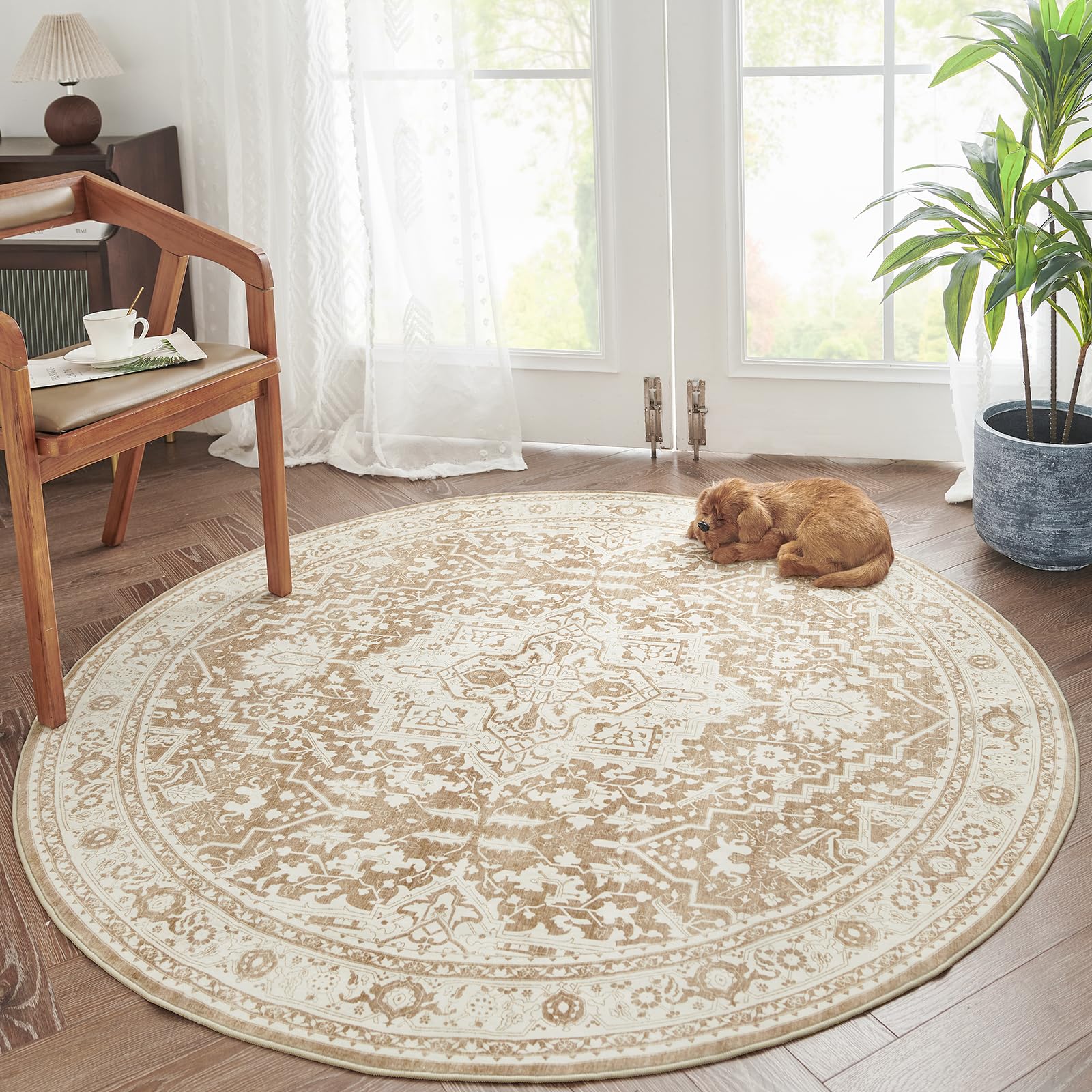 jinchan Round Rug 5ft, Bohemian Area Rug Indoor Hallway Circle Rug ...