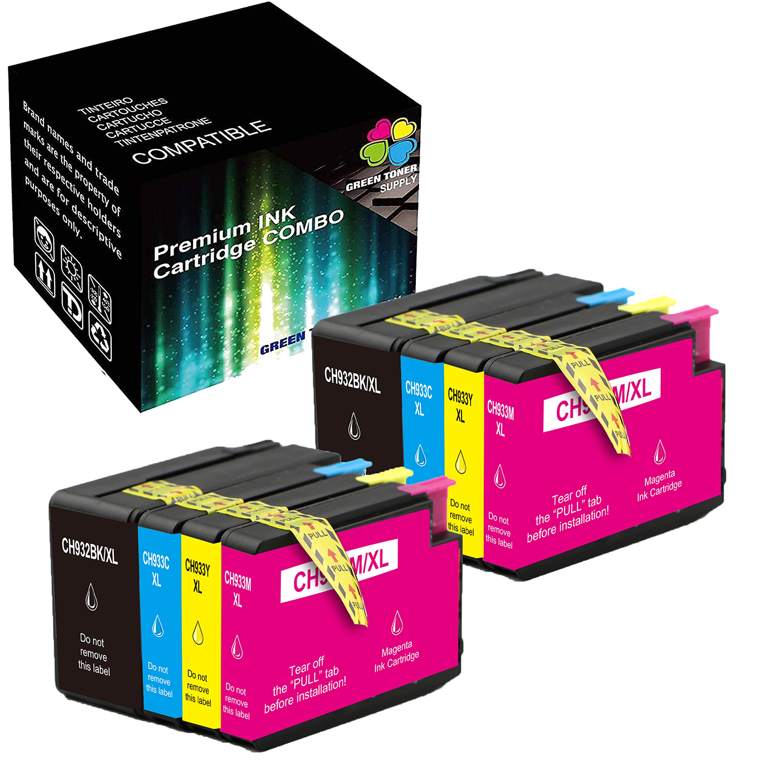 Amazon.com: Green Toner Supply (2xBCYM Set) Compatible 932/933 Ink ...